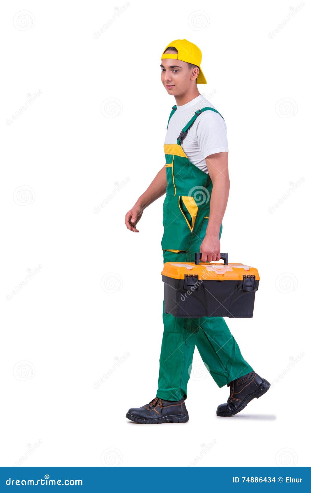 The Young Man with Toolkit Toolbox Isolated on White Stock Photo ...