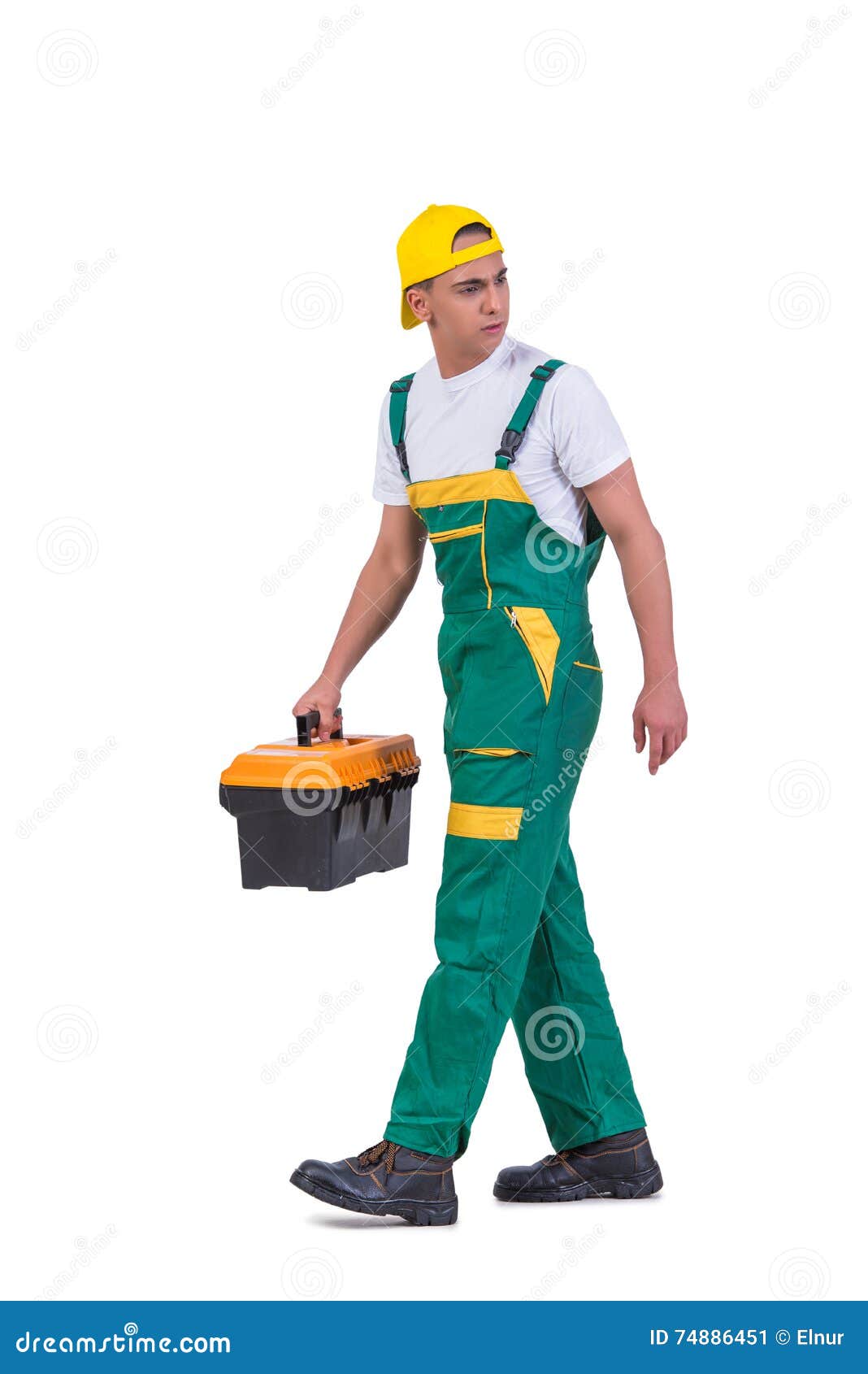 The Young Man with Toolkit Toolbox Isolated on White Stock Image ...