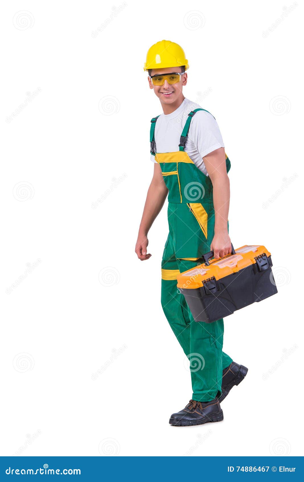 The Young Man with Toolkit Toolbox Isolated on White Stock Image ...