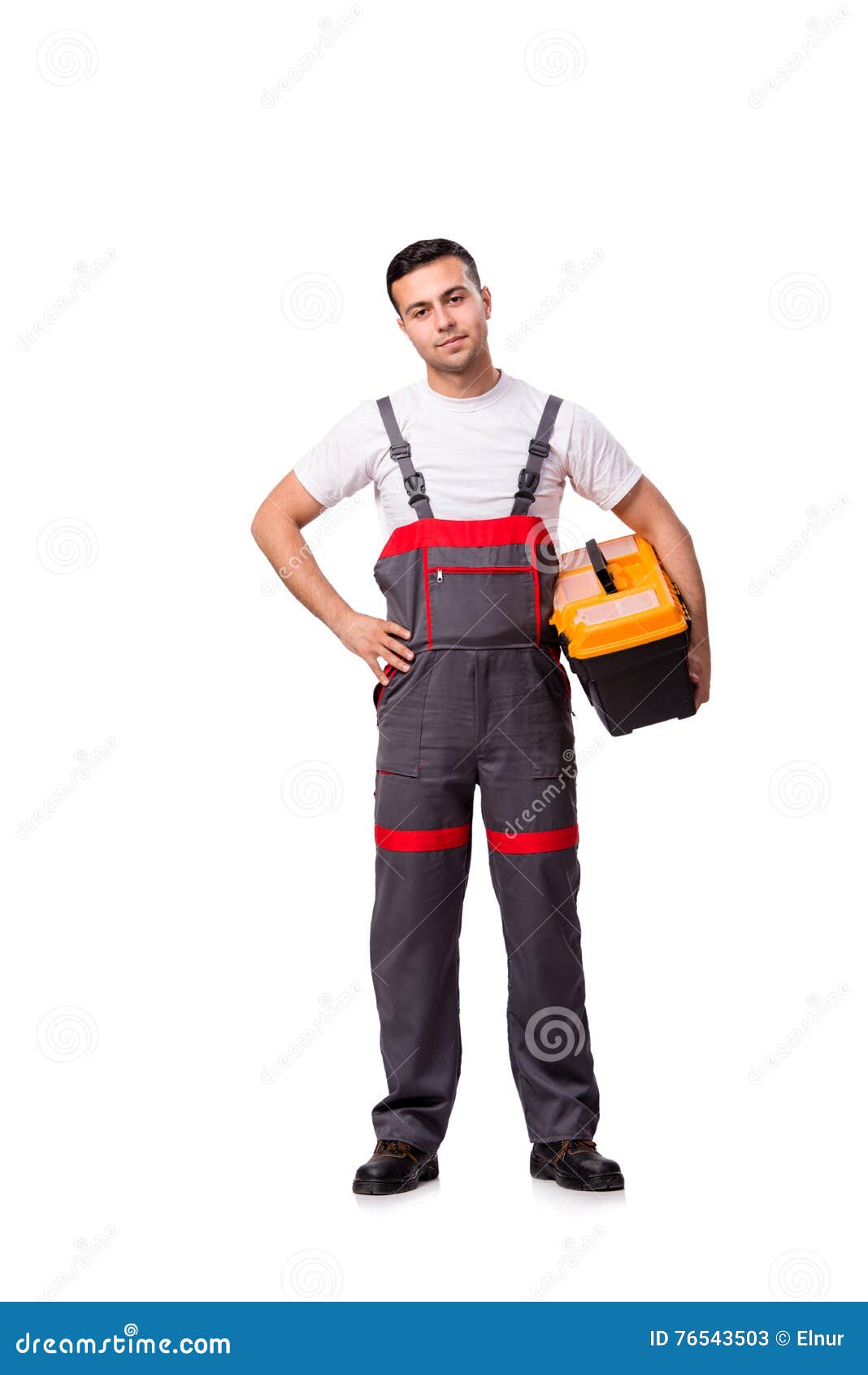 The Young Man with Toolkit Toolbox Isolated on White Stock Image ...