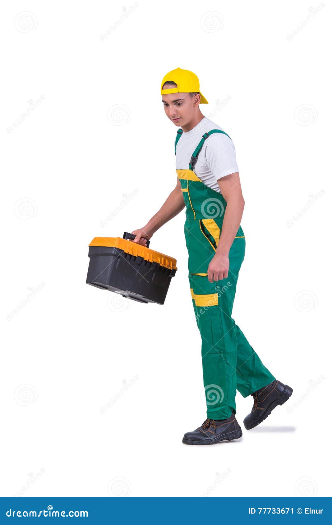 The Young Man with Toolkit Toolbox Isolated on White Stock Image ...