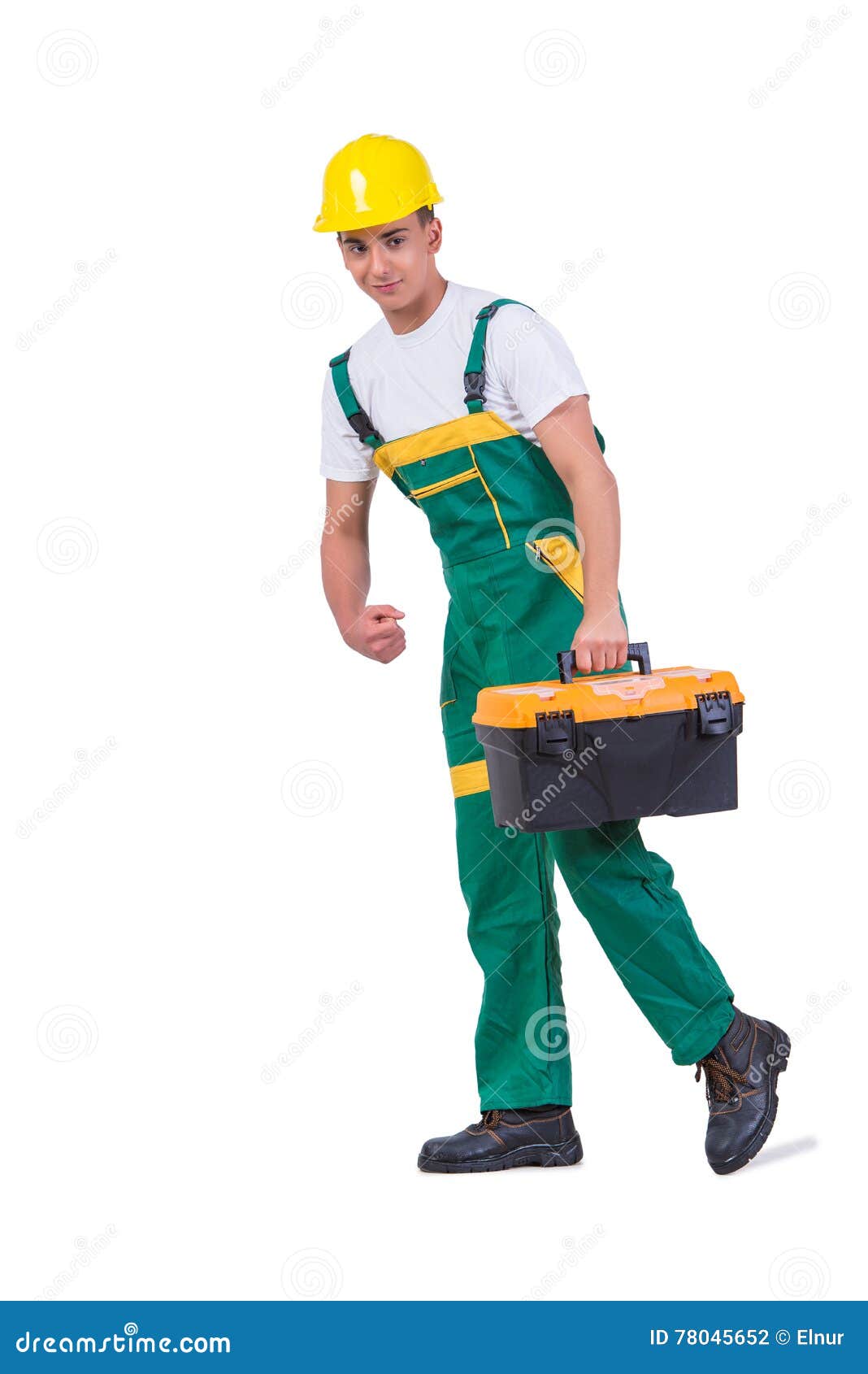 The Young Man with Toolkit Toolbox Isolated on White Stock Photo ...