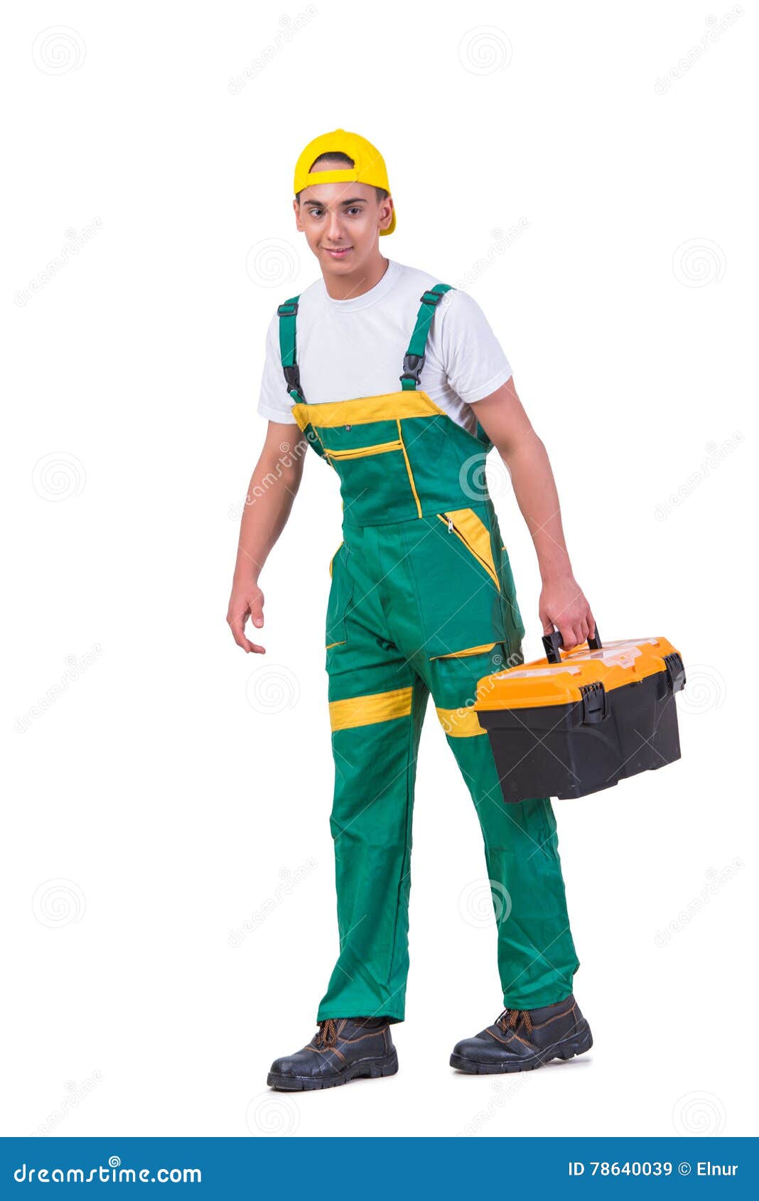 The Young Man with Toolkit Toolbox Isolated on White Stock Image ...