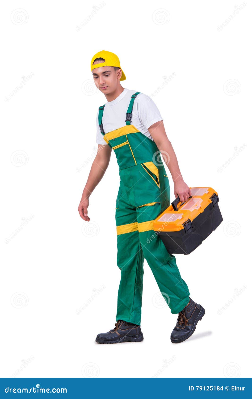 The Young Man with Toolkit Toolbox Isolated on White Stock Photo ...