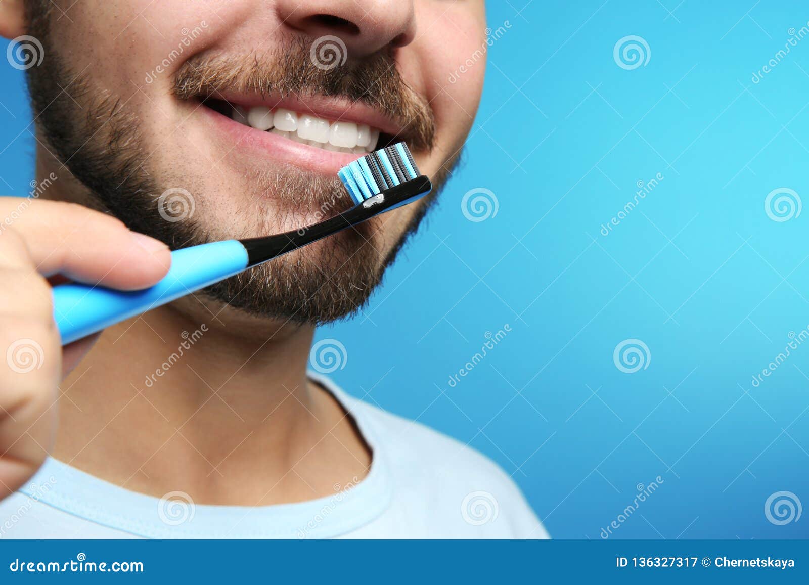 Young Man with Toothbrush on Color Background, Closeup Stock Image ...