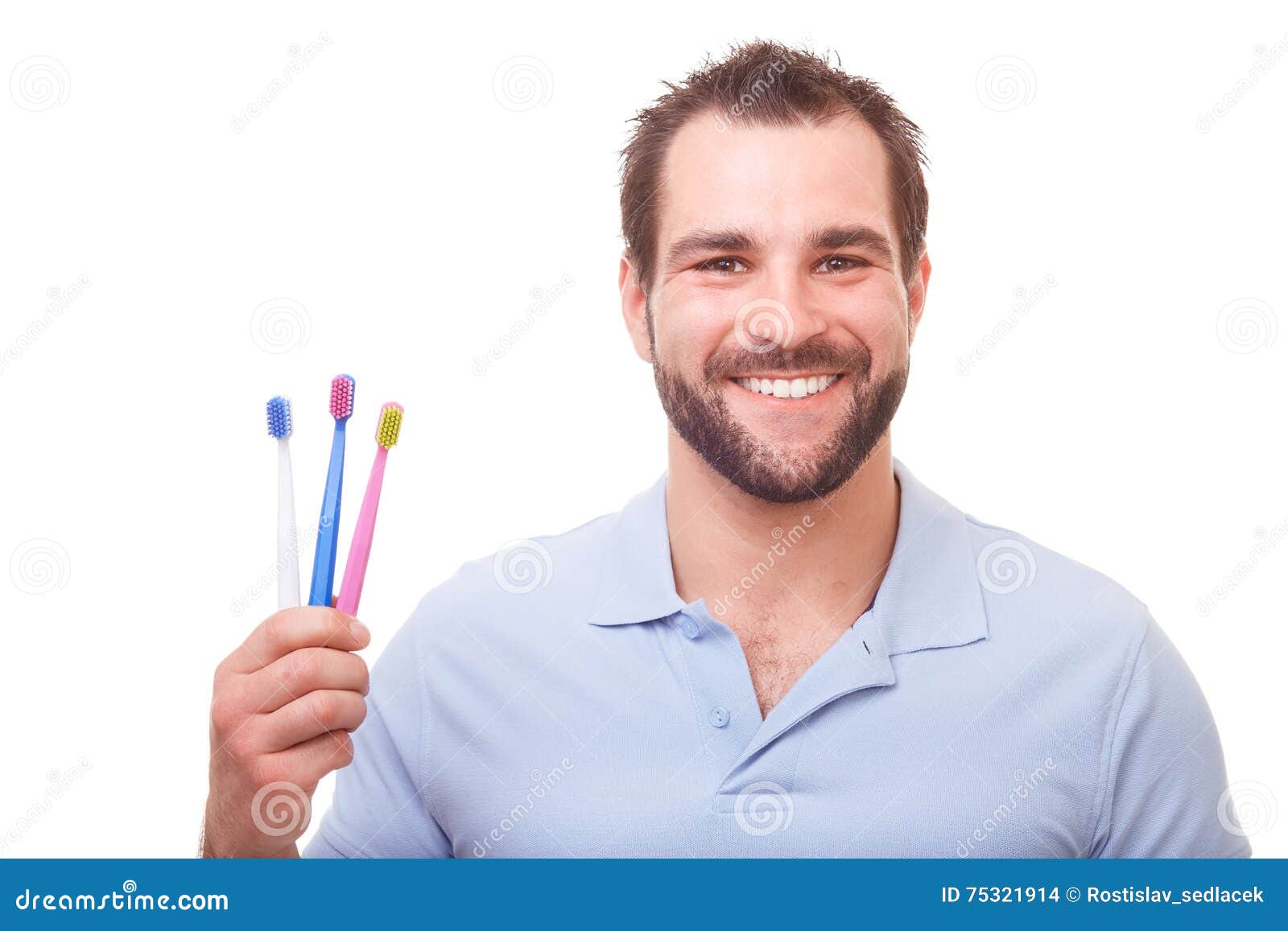 Young Man with Toothbrushes Stock Photo - Image of teeth, brush: 75321914