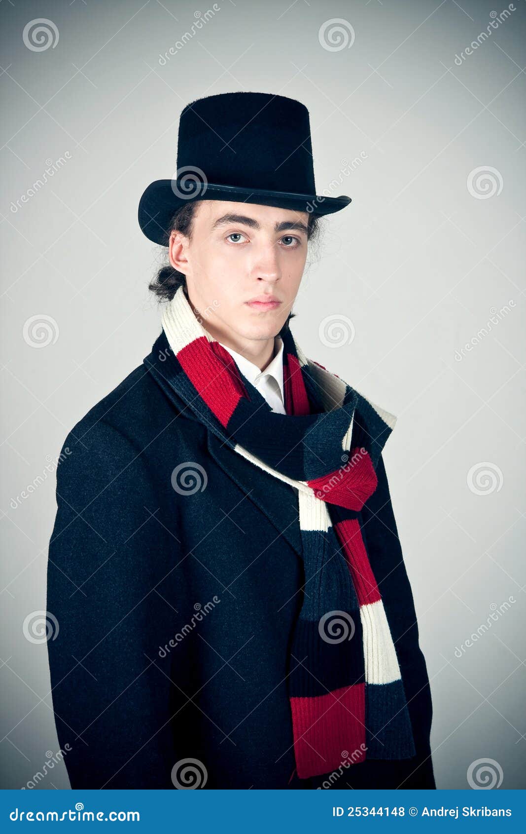 Young man in top-hat stock photo. Image of scarf, fashion - 25344148