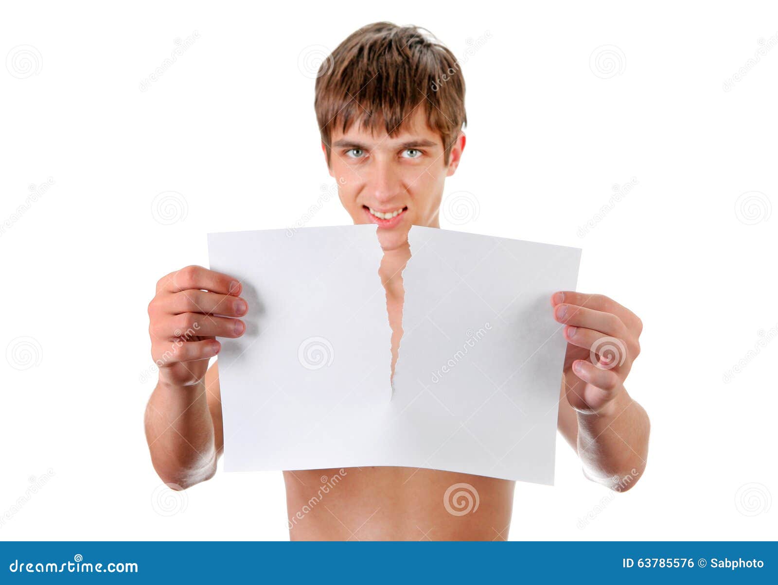 Young Man with Torn Paper stock photo. Image of person - 63785576