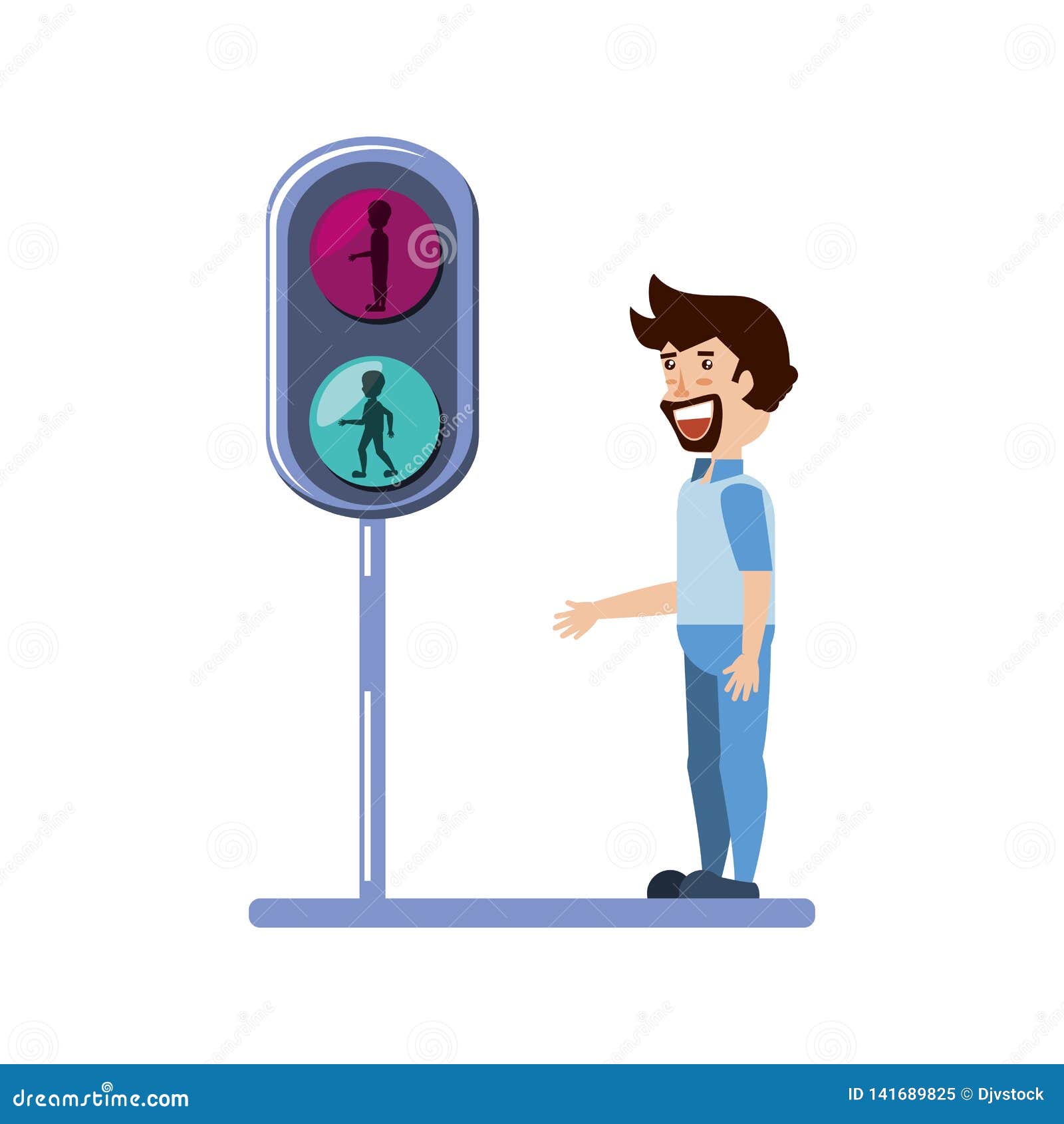 Young Man with Traffic Light Pedestrian Stock Vector - Illustration of ...