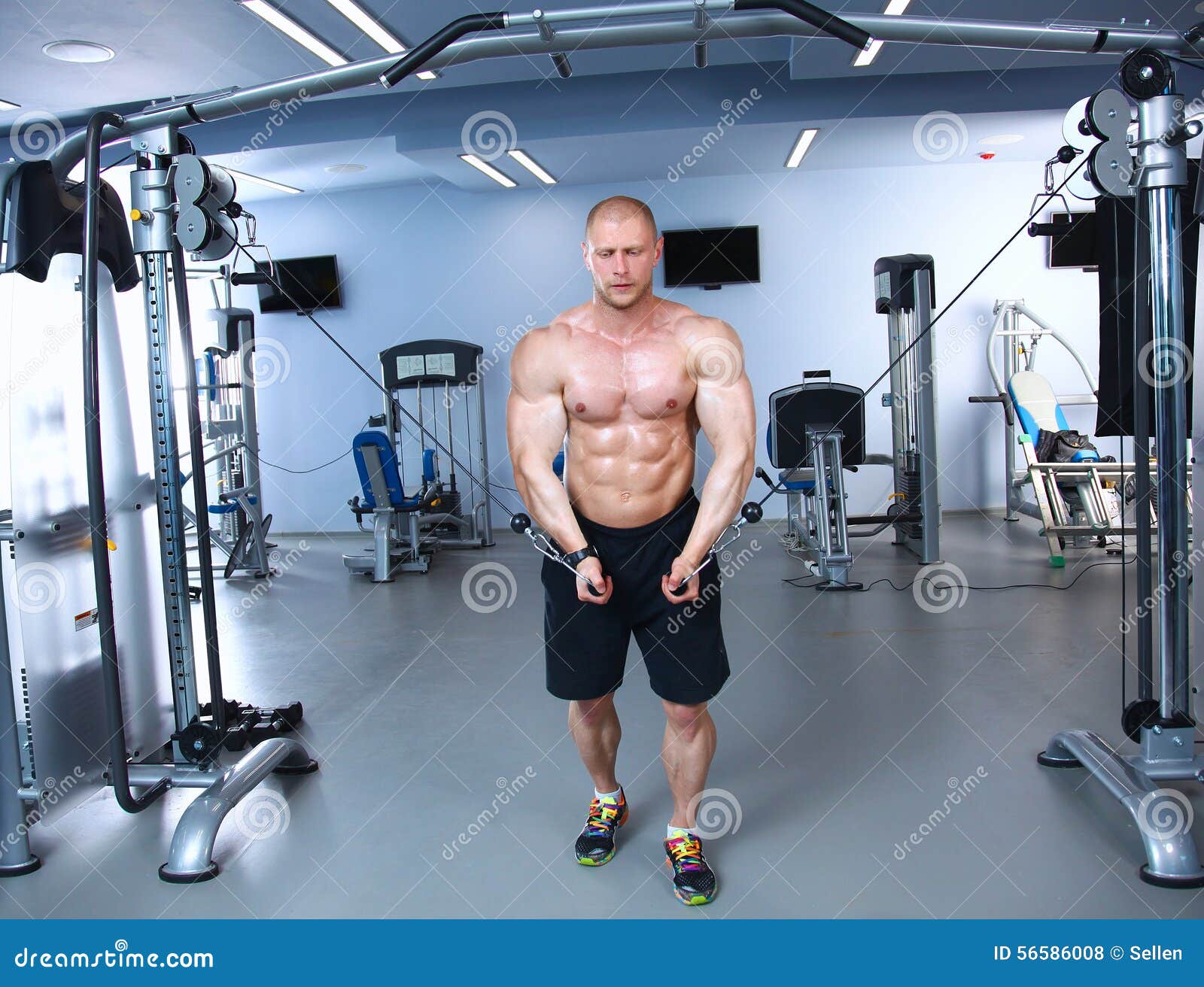 Young Man Training at Gym with Exercises Stock Photo - Image of holding ...