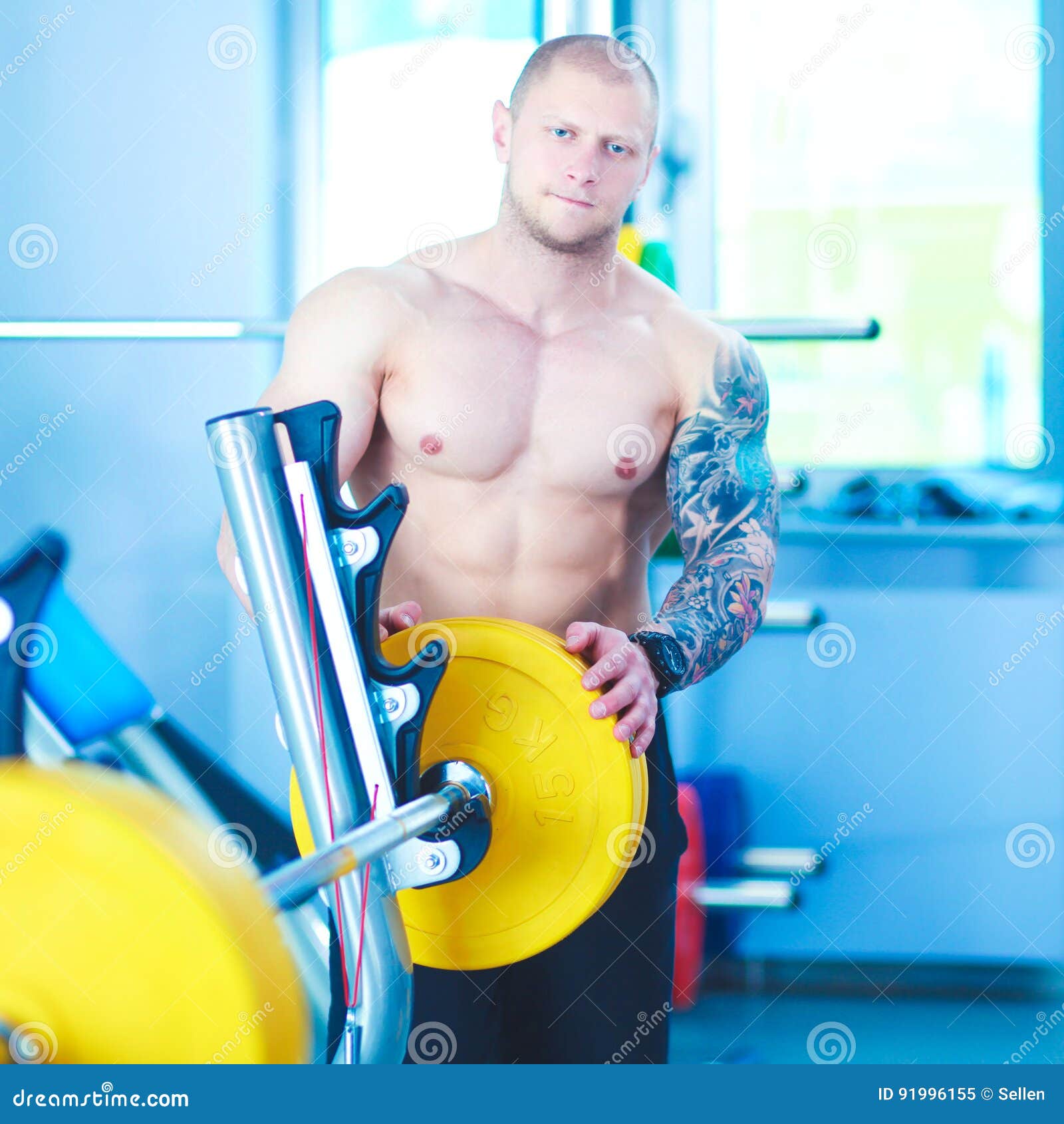 Young Man Training at Gym with Exercises Stock Image - Image of muscle ...