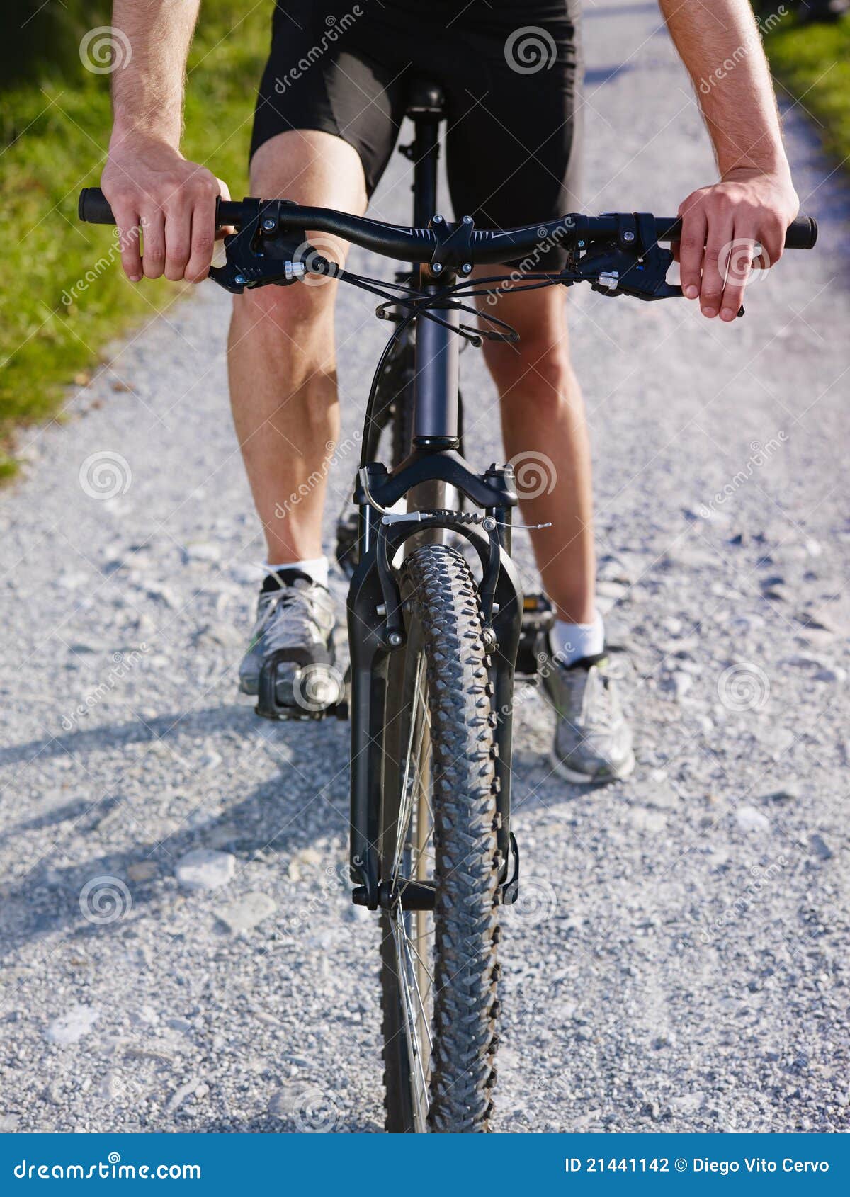 Young Man Training on Mountain Bike Stock Photo - Image of hands, male ...