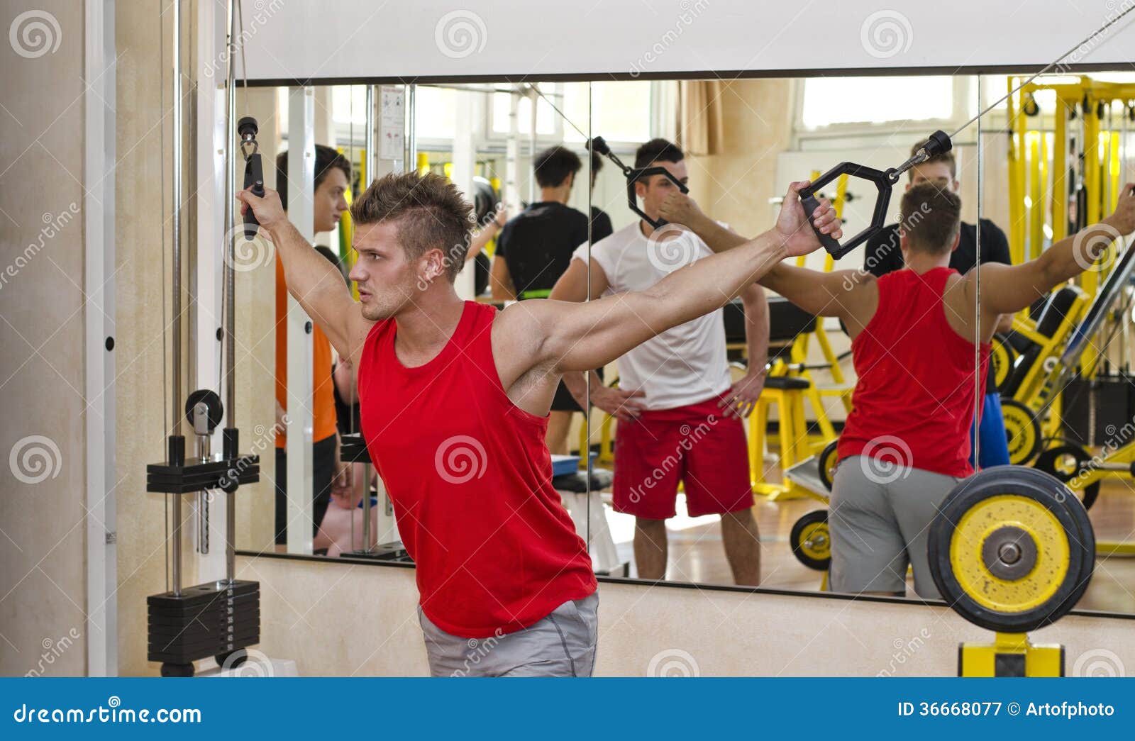 Young Man Training Pecs on Gym Equipment Stock Image - Image of ...