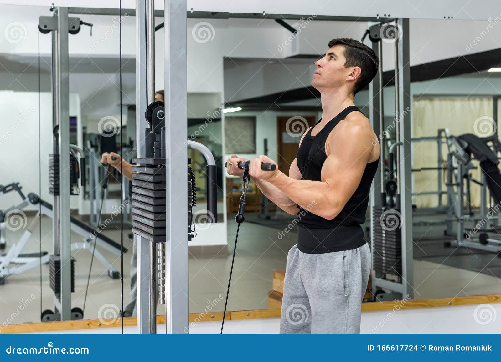 Young Man Training at Sportive Equipment in Gym Stock Photo - Image of ...