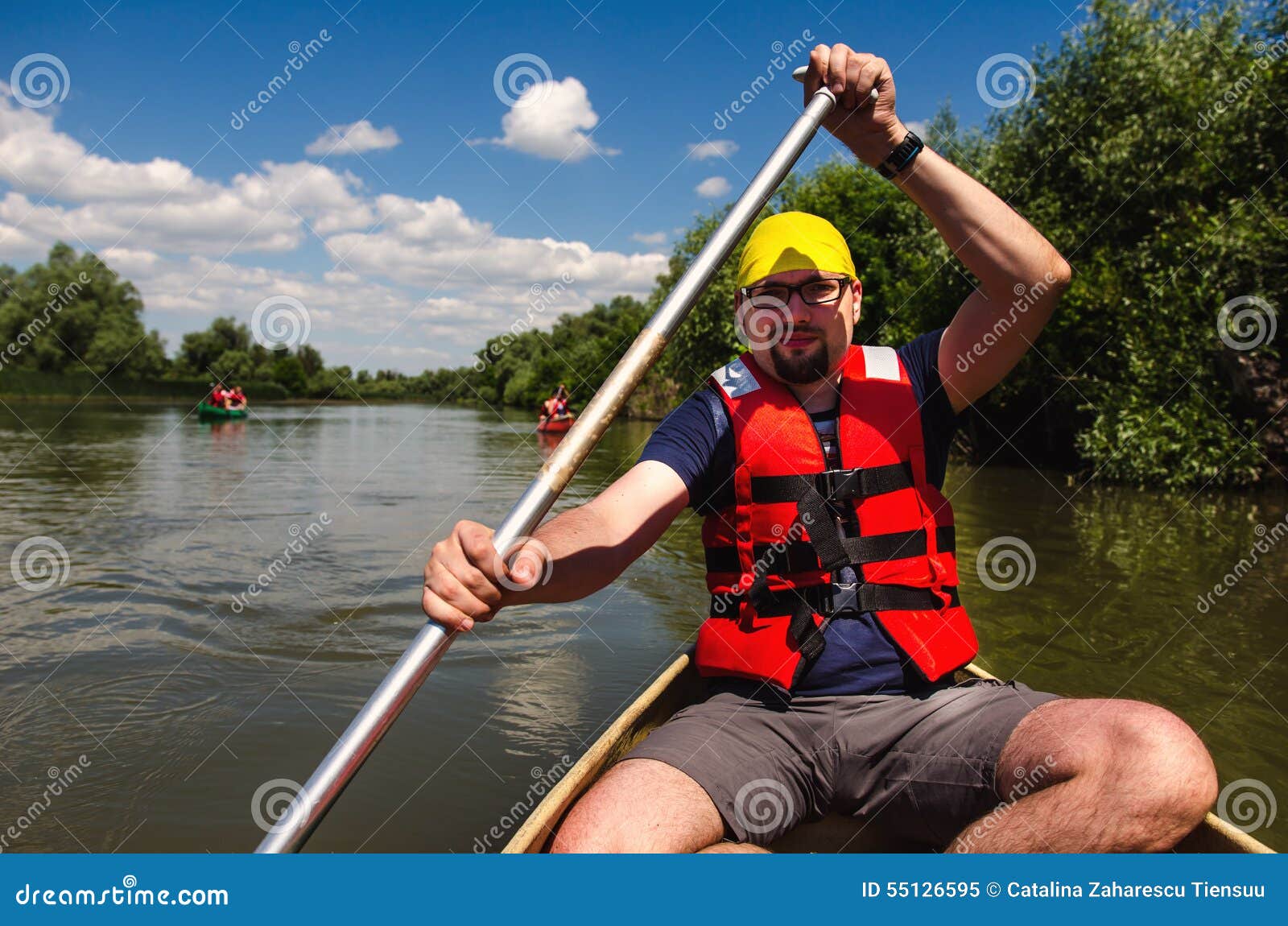 Young Man Travelling in a Canoe Stock Image - Image of traveller, boat ...