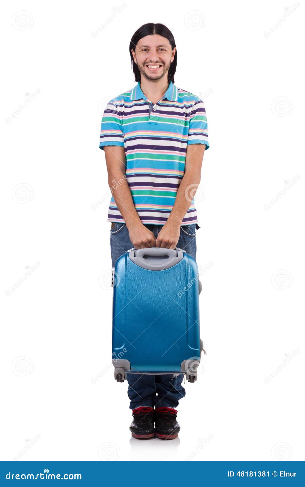 Young Man Travelling with Suitcases Isolated Stock Image - Image of ...