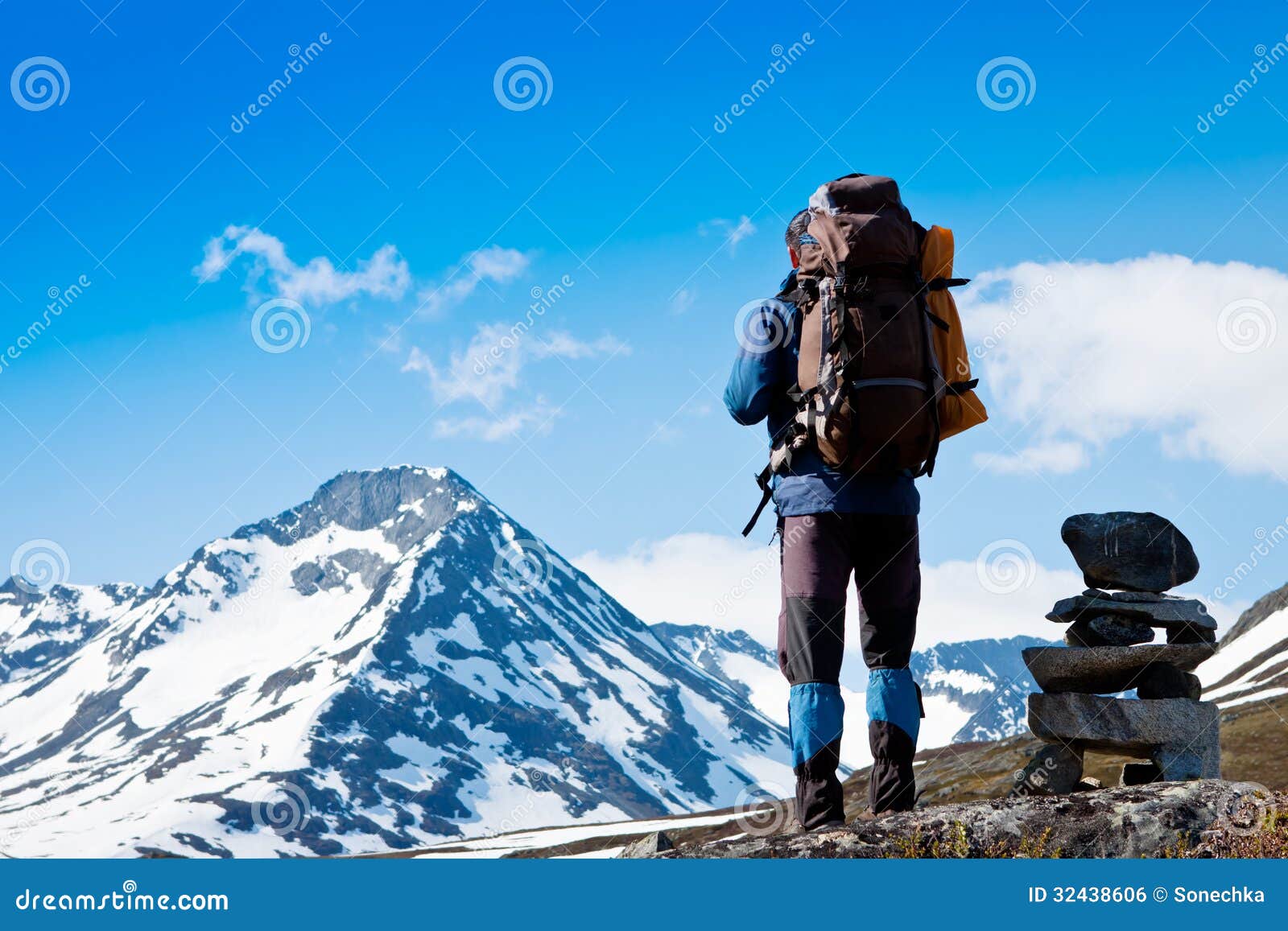 Young Man Trekking in the Mountains Stock Photo - Image of health ...