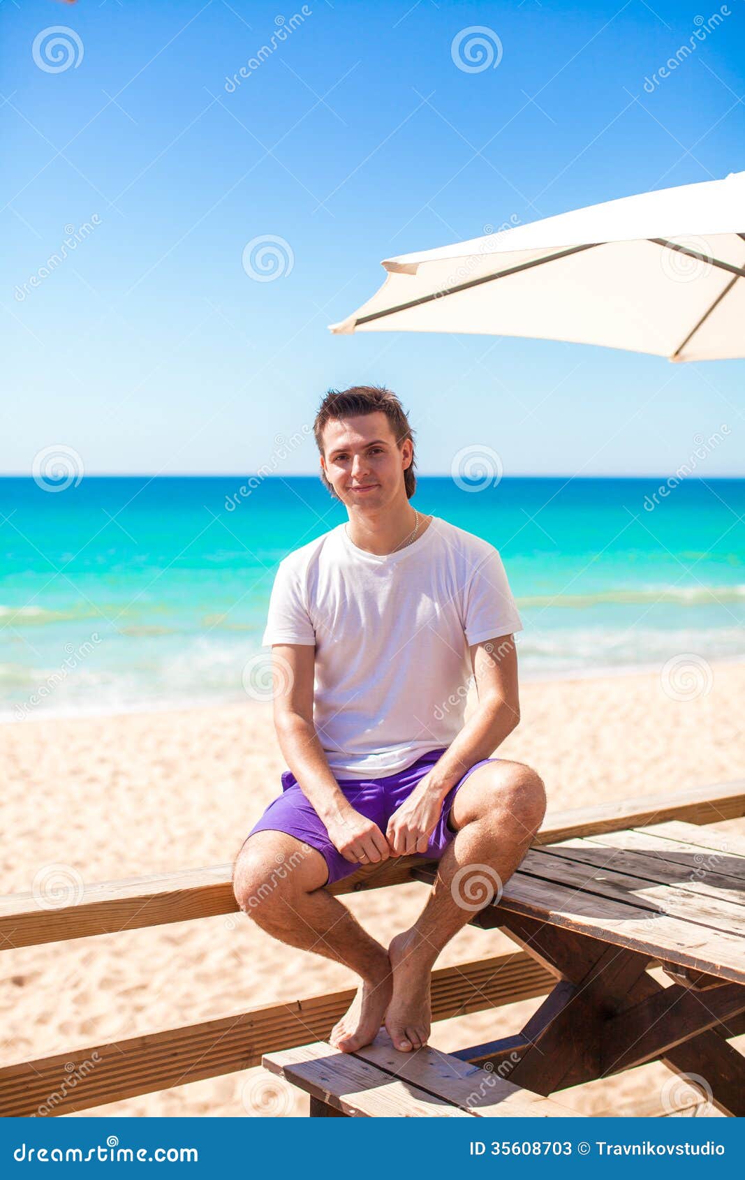 Young Man on Tropical Beach Vacation in Outdoor Stock Image - Image of ...