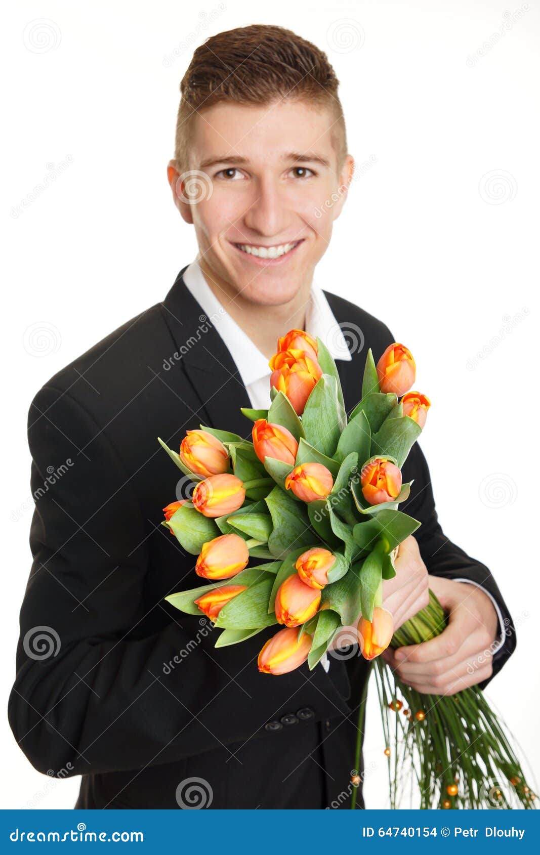 Young man with tulips stock photo. Image of beauty, attractive - 64740154