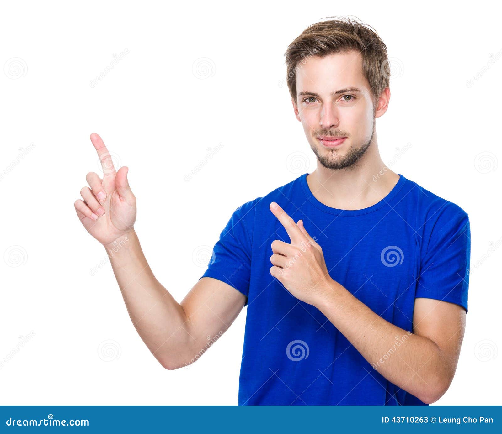 Young Man with Two Finger Point Up Stock Image - Image of sell ...