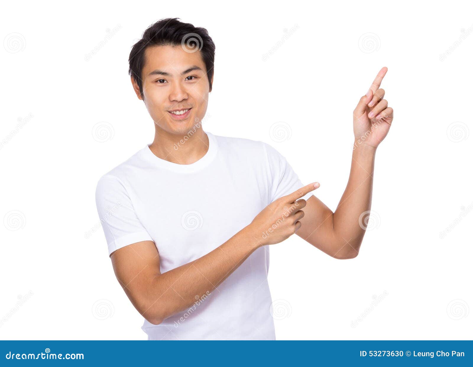 Young Man with Two Finger Pointing Up Stock Photo - Image of finger ...