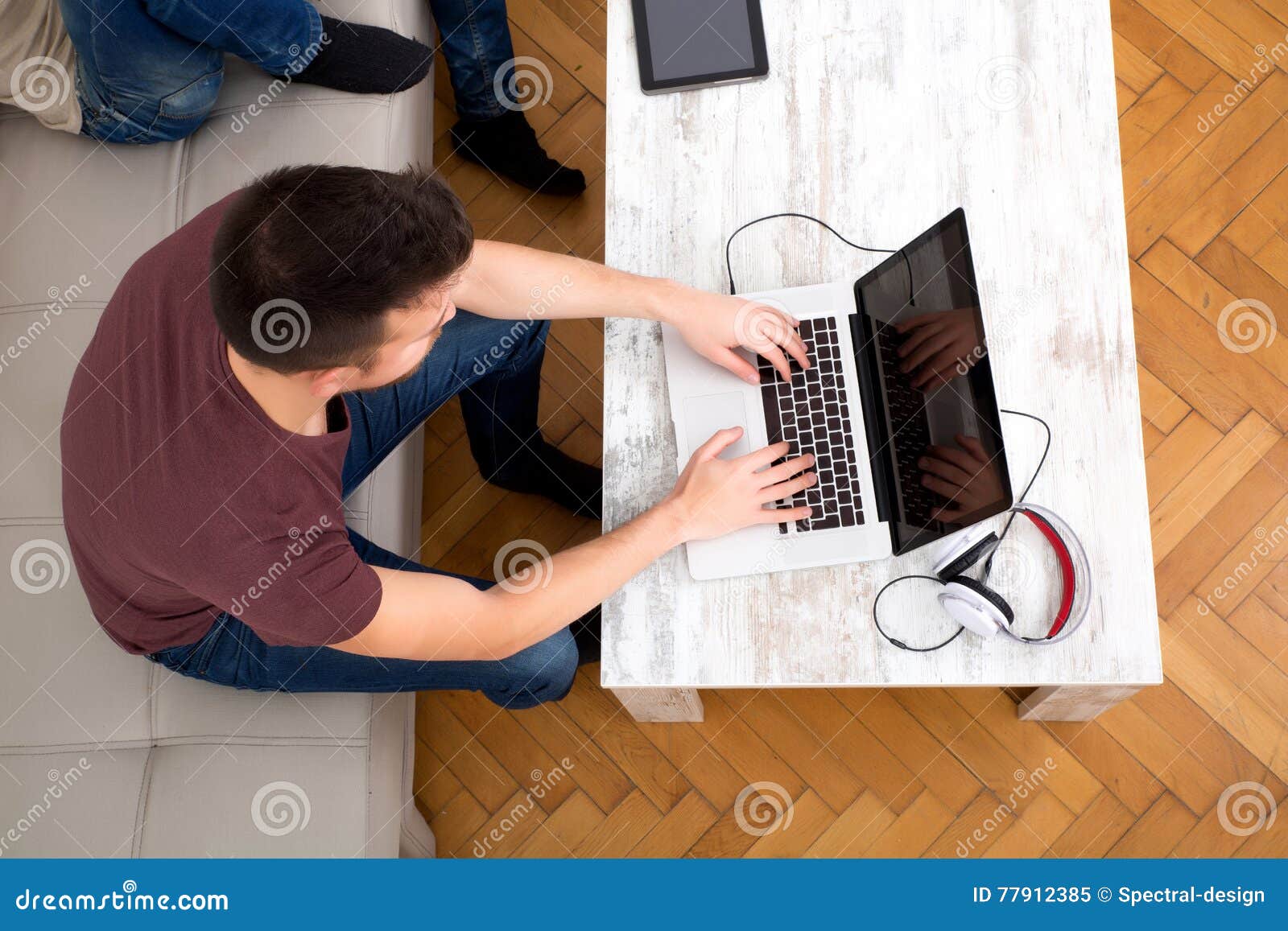 Young Man Typing on His Laptop Stock Image - Image of surf, program ...