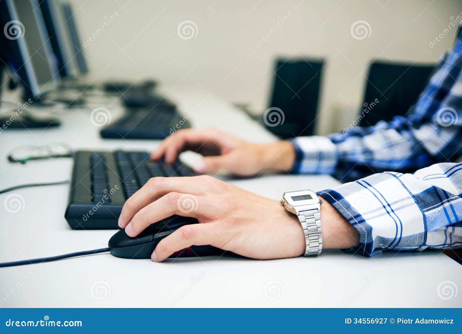 Young Man Typing on Keyboard. Stock Image - Image of high, financial ...
