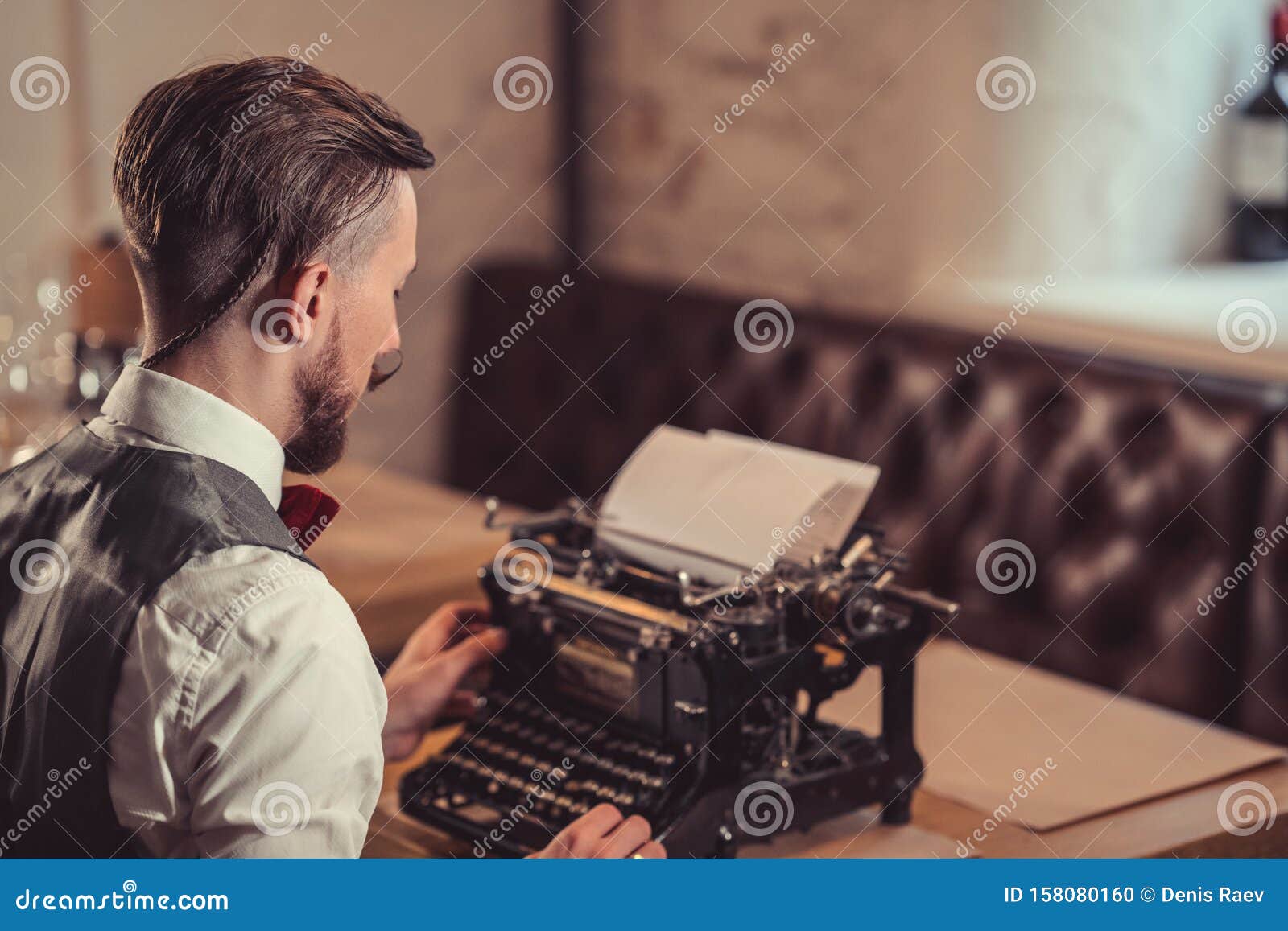 Young Man Typing on a Retro Typewriter Stock Photo - Image of retro ...