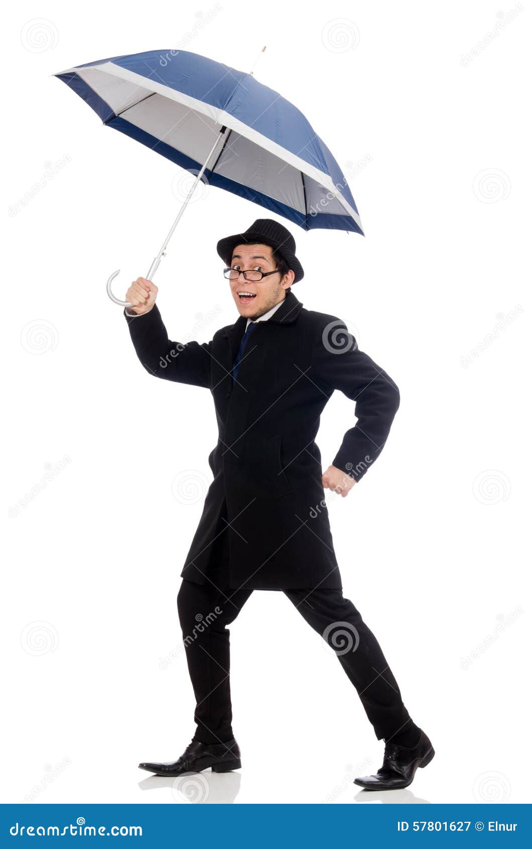 Young Man with Umbrella Isolated on White Stock Image - Image of casual ...