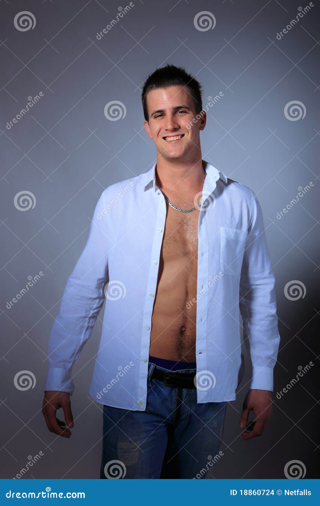 Young Man with Unbuttoned Shirt Stock Photo - Image of looking, abdomen ...