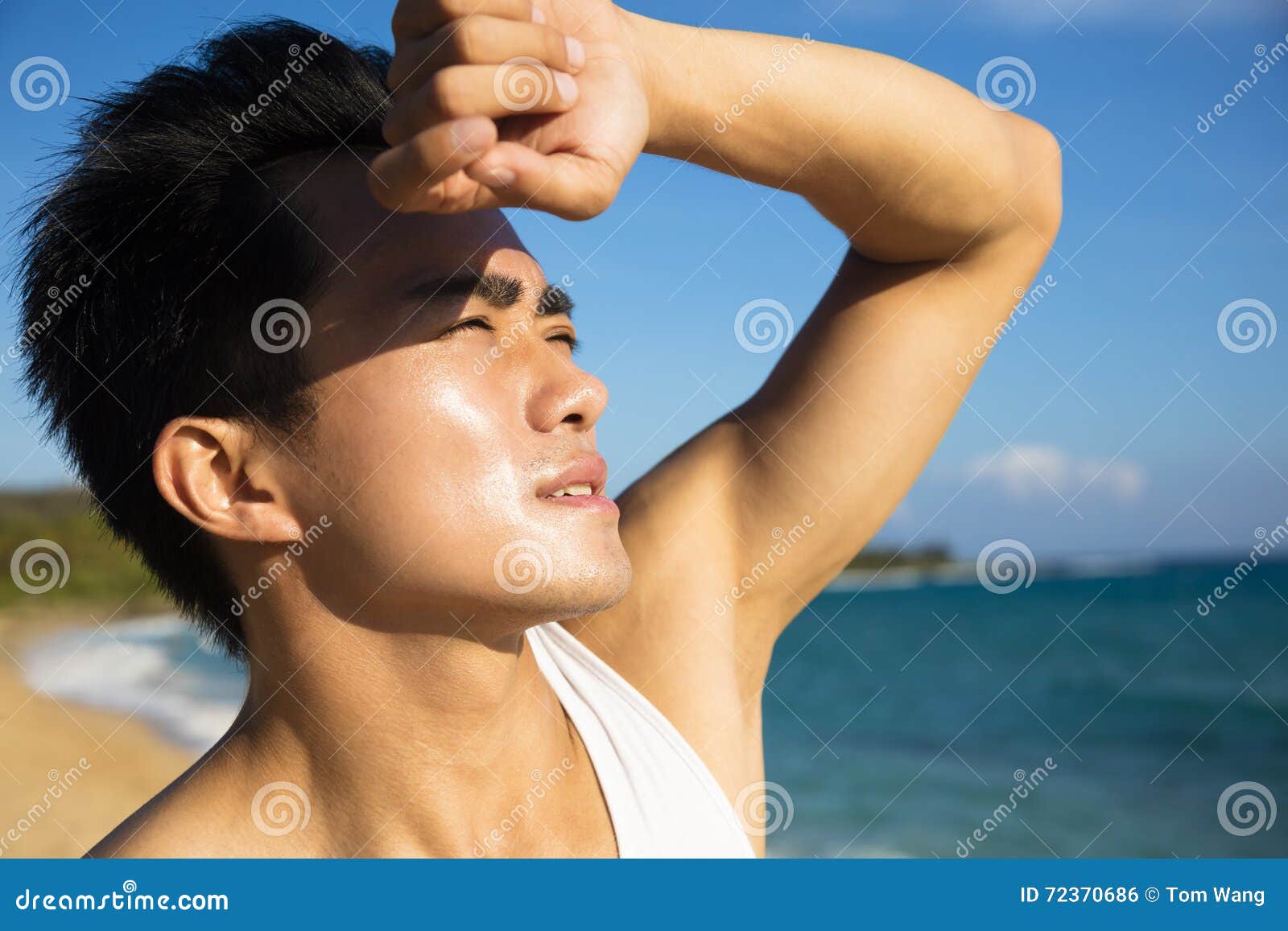 Young Man Under Hot Summer Heat Wave Stock Photo - Image of headache ...