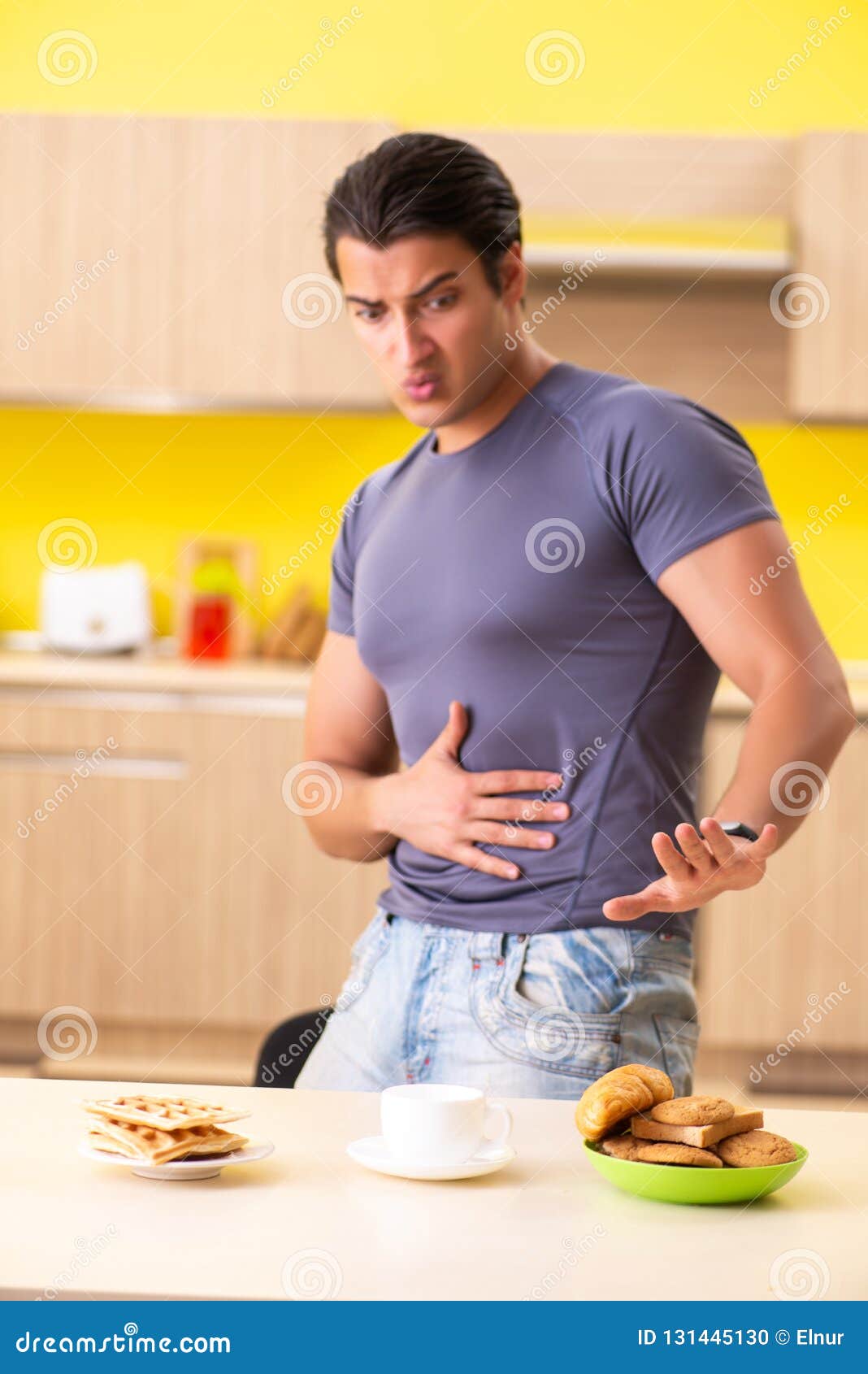 The Young Man in Unhealthy Food Concept Stock Photo - Image of dessert ...