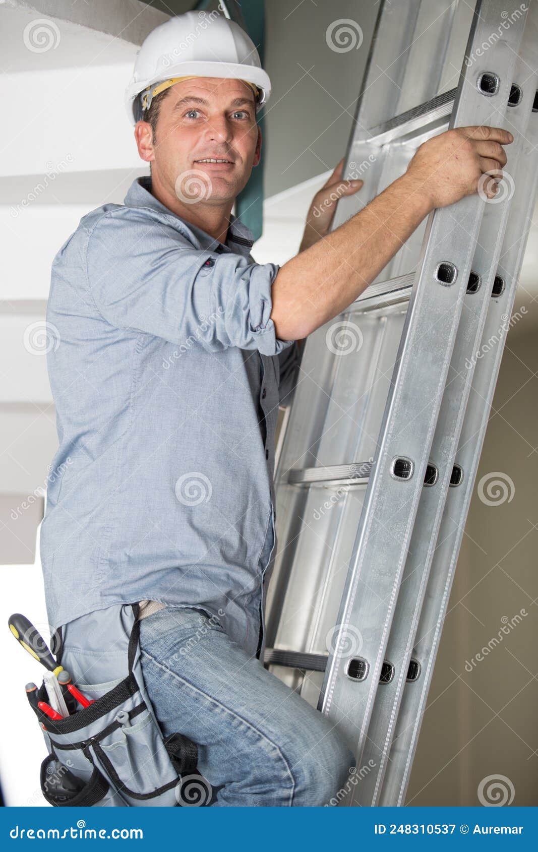 Young Man in Uniform with Ladder Stock Image - Image of identity, style ...