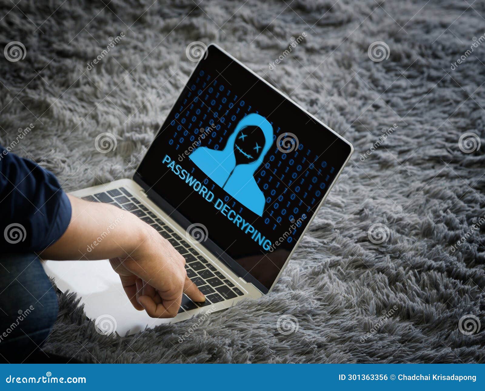 Young Man Use His Finger Press Enter Key on Laptop Computer Keyboard ...
