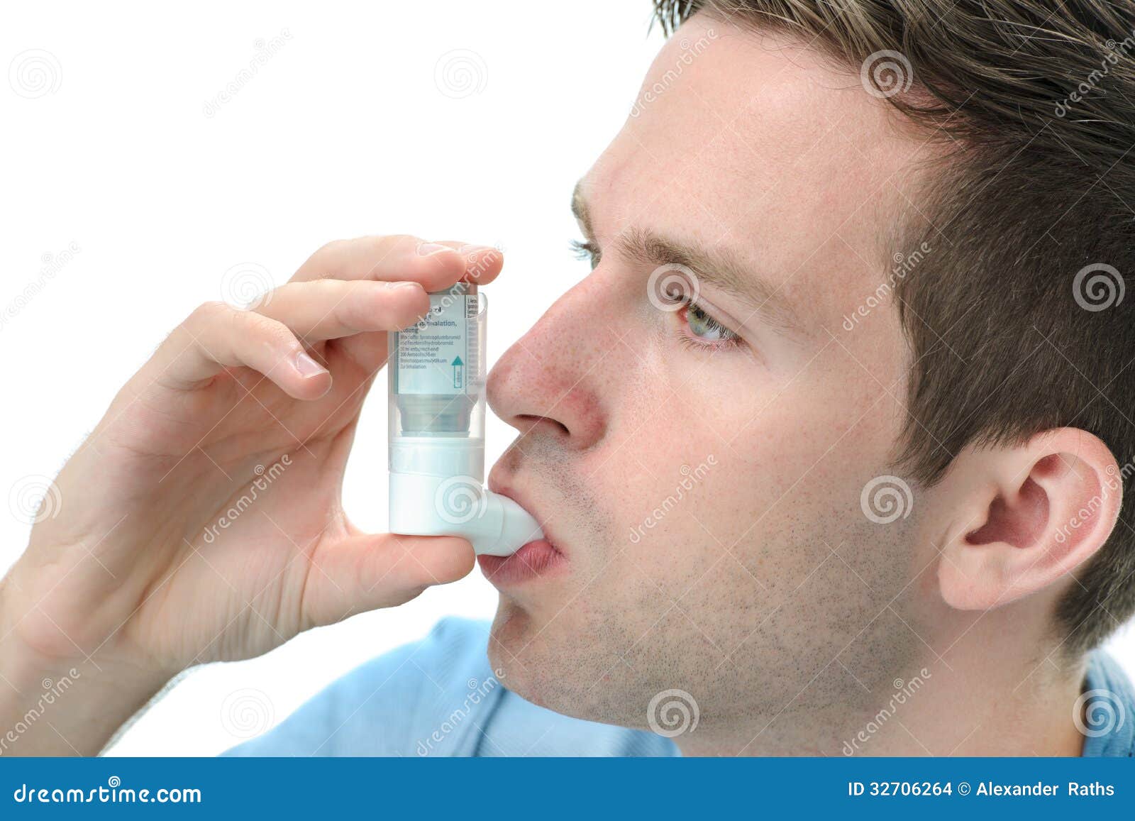 Young Man Using an Asthma Inhaler Stock Photo - Image of inhale ...