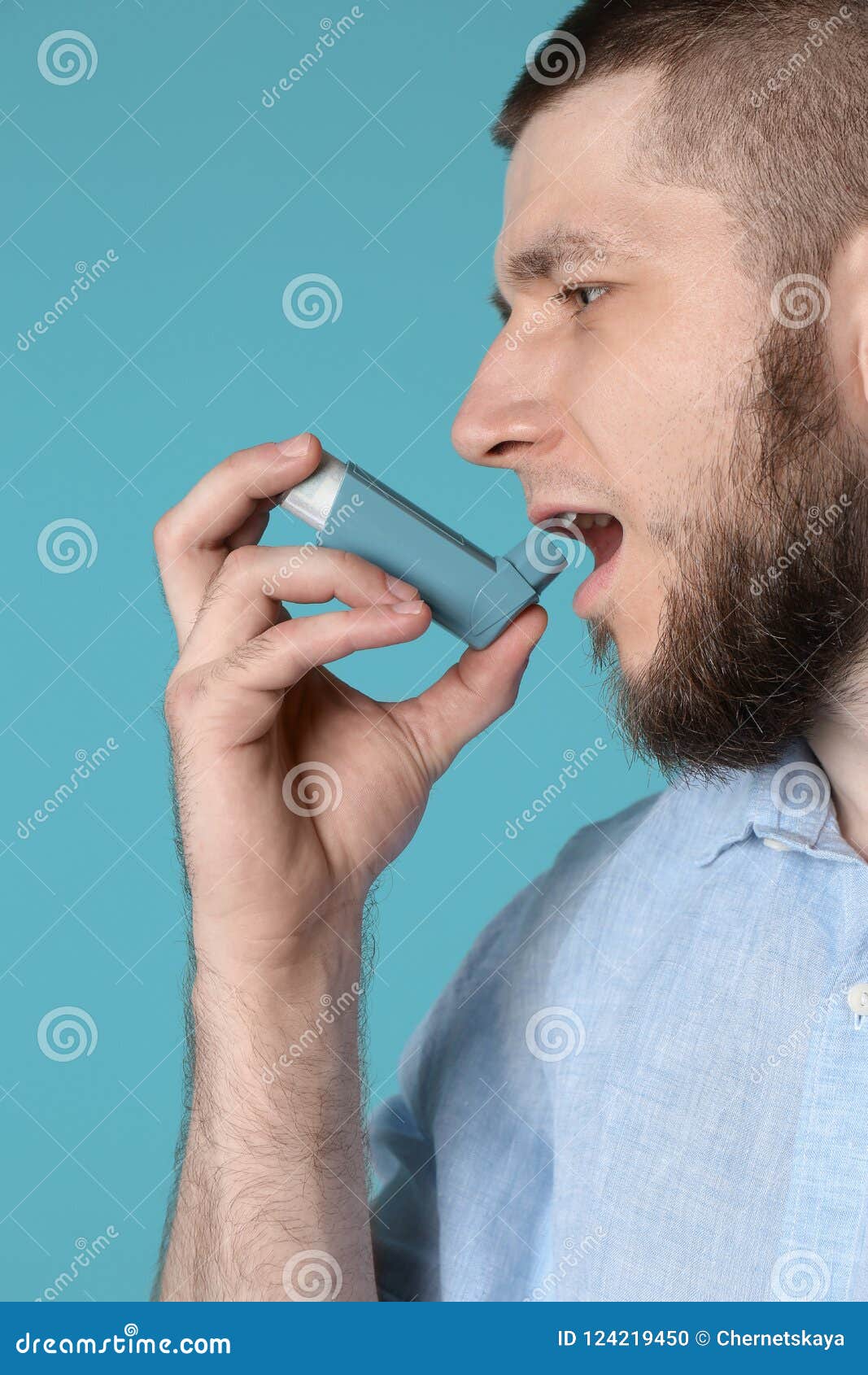 Young Man Using Asthma Inhaler Stock Photo - Image of health, lung ...
