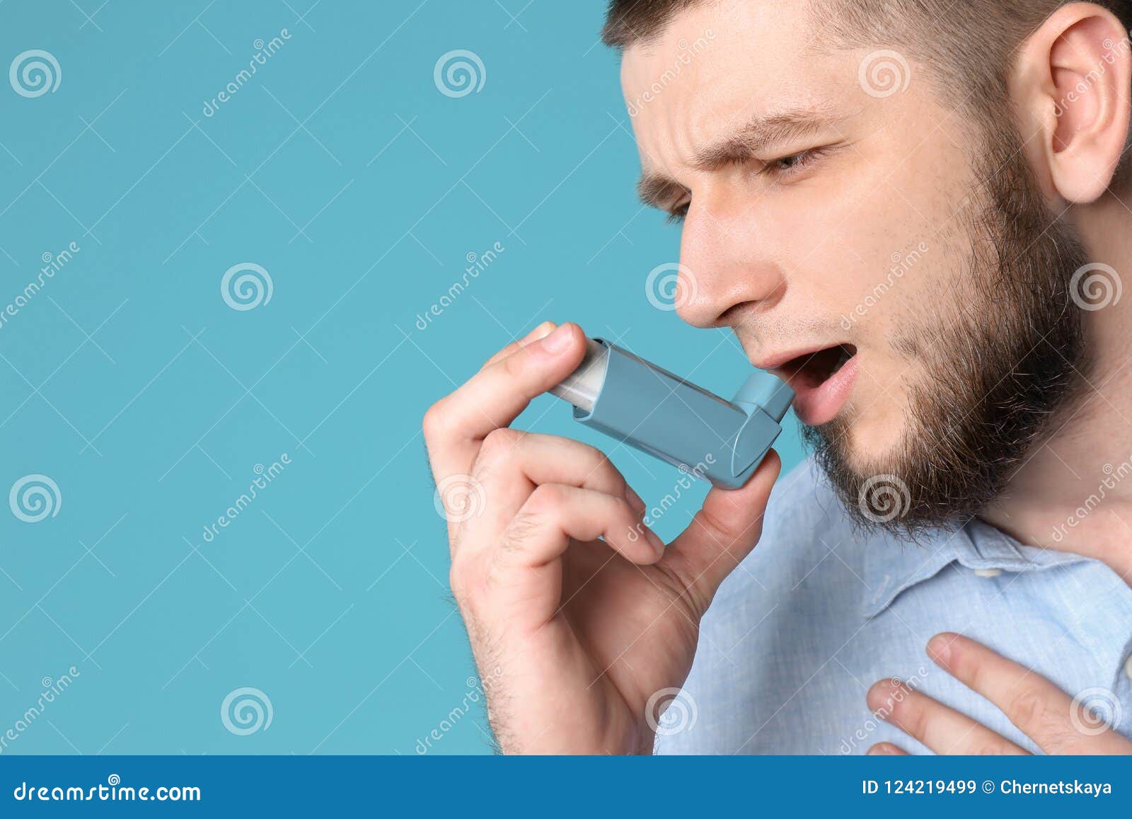 Young Man Using Asthma Inhaler Stock Image - Image of illness, male ...