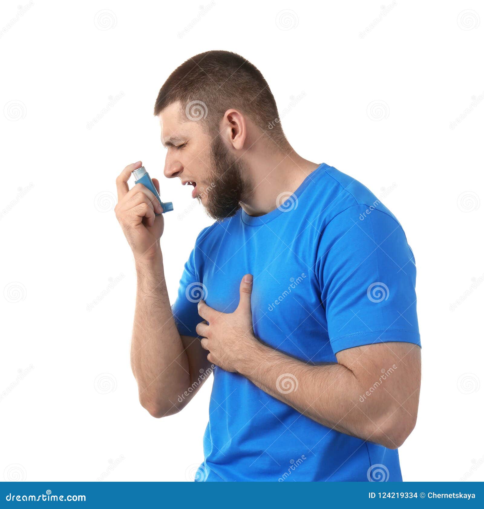 Young Man Using Asthma Inhaler Stock Photo - Image of isolated ...
