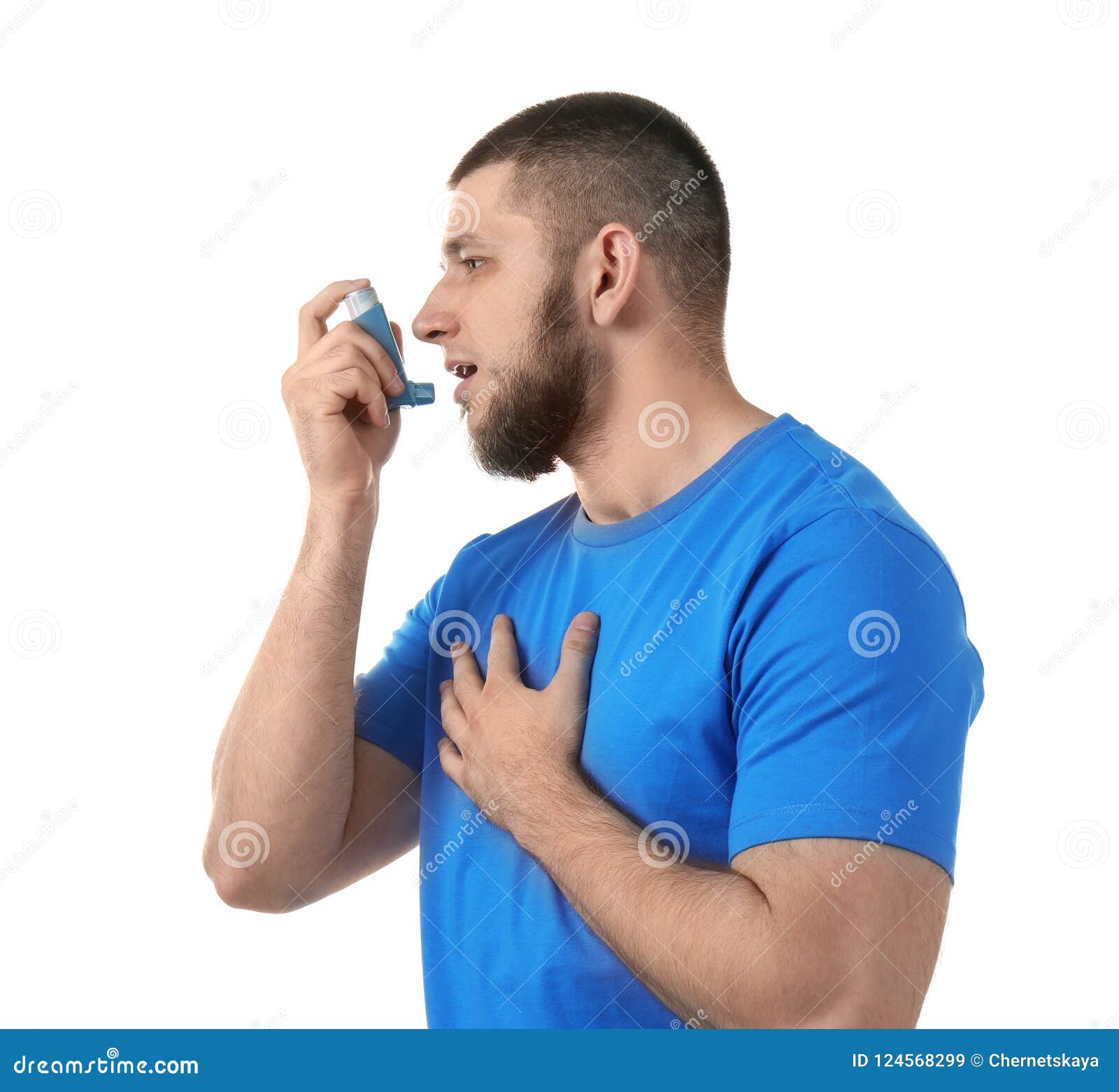 Young Man Using Asthma Inhaler Stock Image - Image of medications ...
