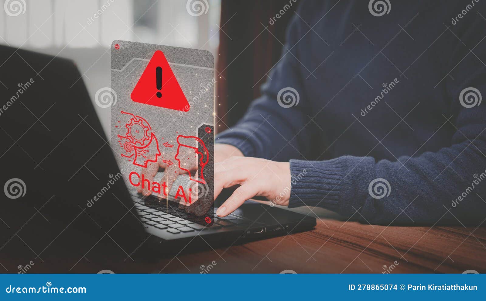 Man Using Computer Chatting with a Smart AI Using Chatbot with Triangle ...