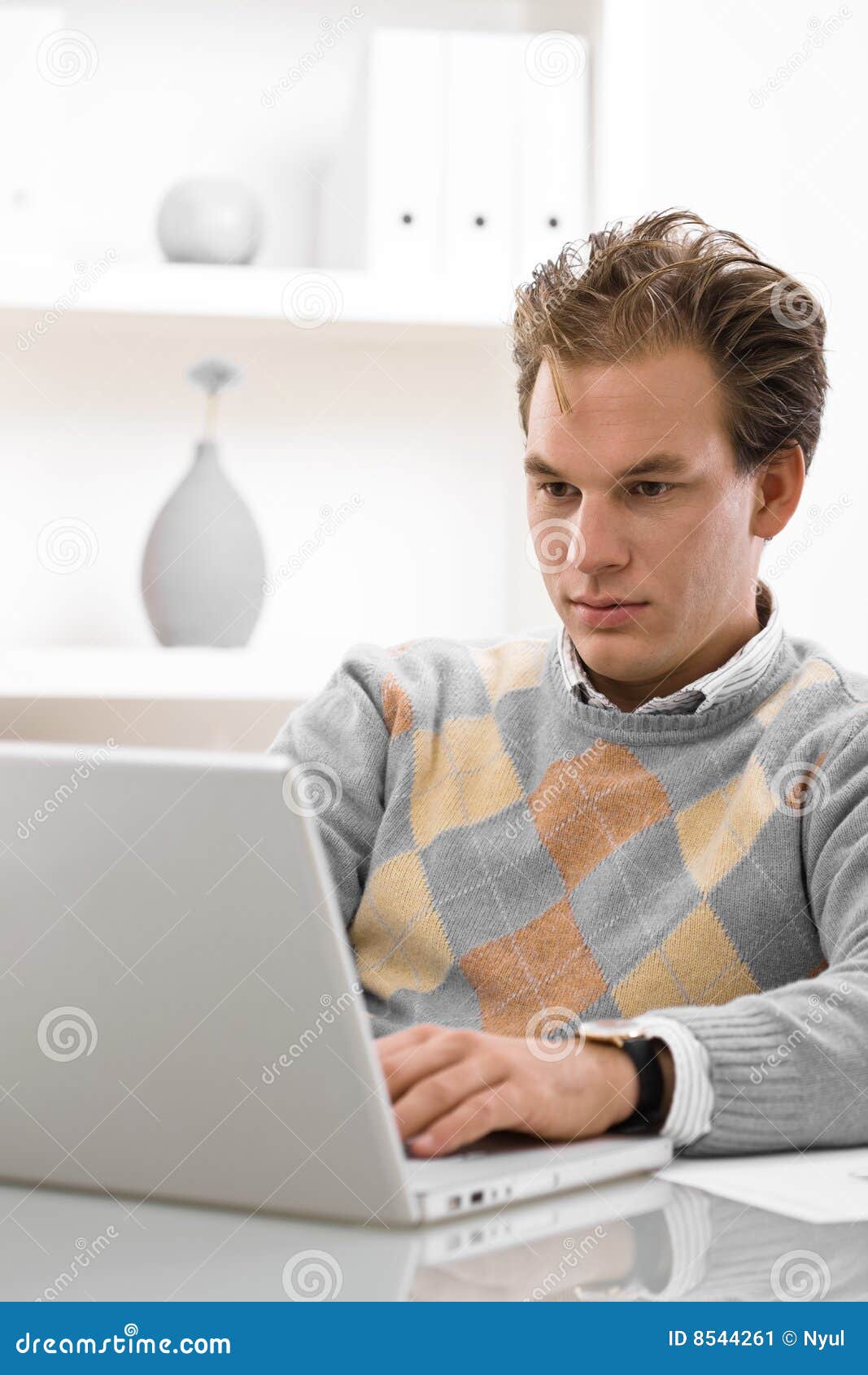Young man using laptop stock image. Image of alone, male - 8544261