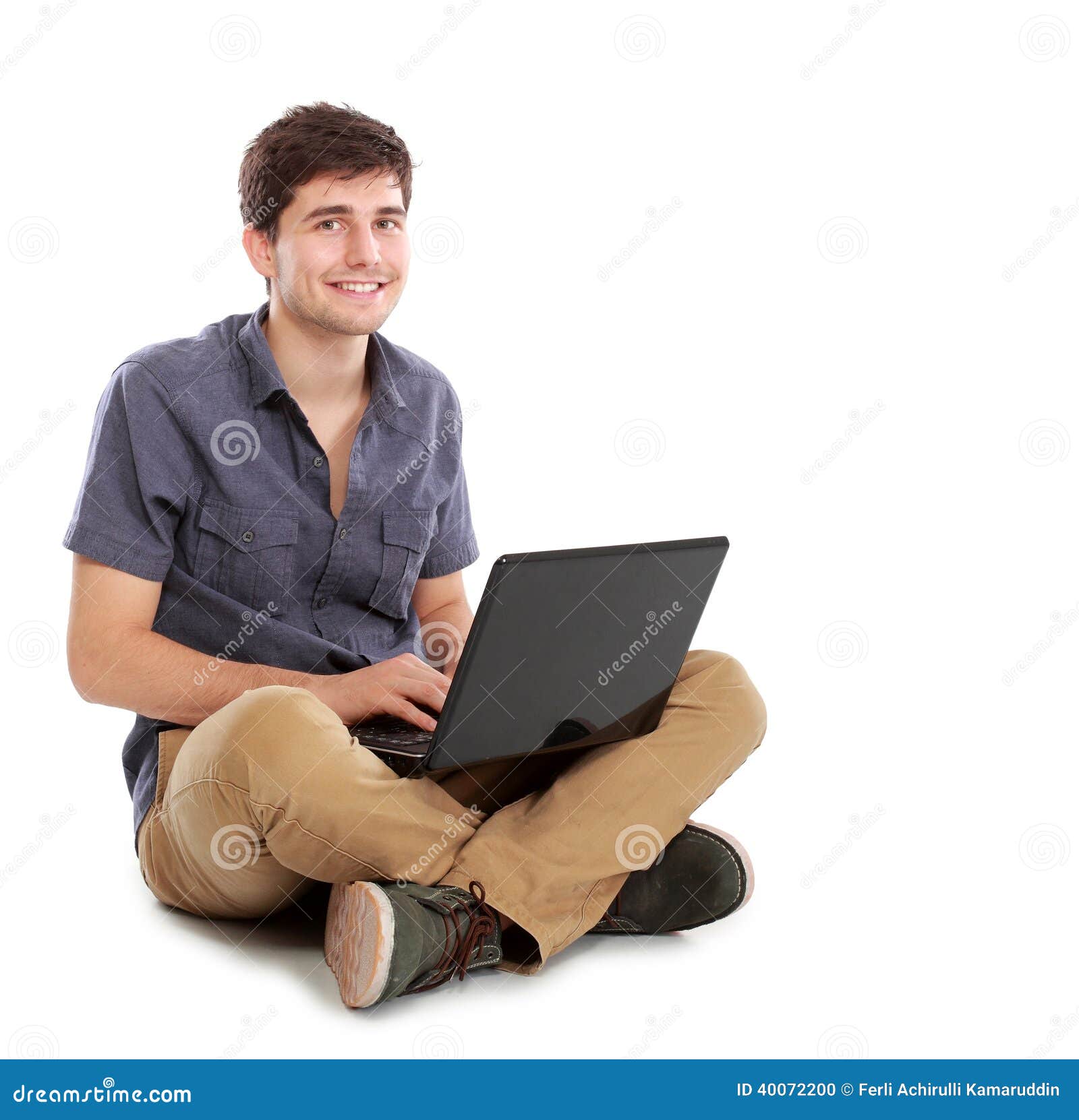 Young Man Using Laptop Computer Stock Photo - Image of mobility ...