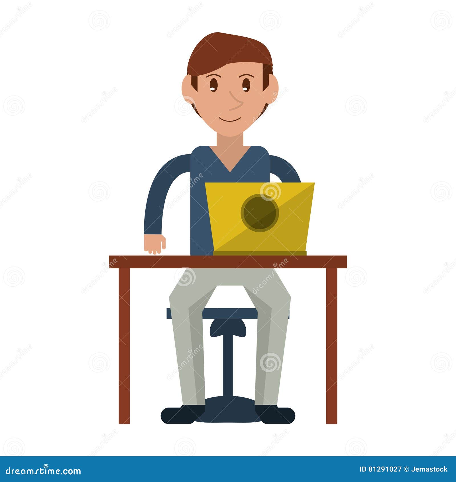 Young Man Using Laptop on Desk Stock Vector - Illustration of internet ...