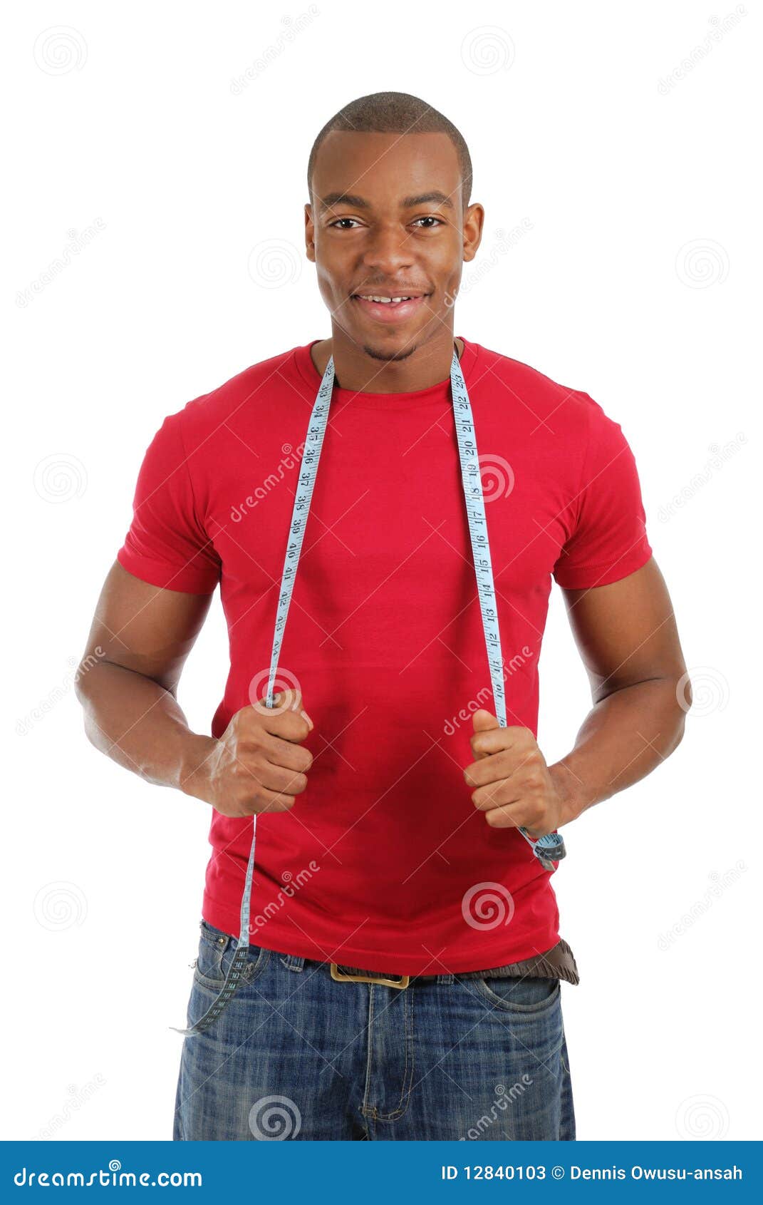 Young Man Using Measuring Tape Stock Image - Image of male, african ...
