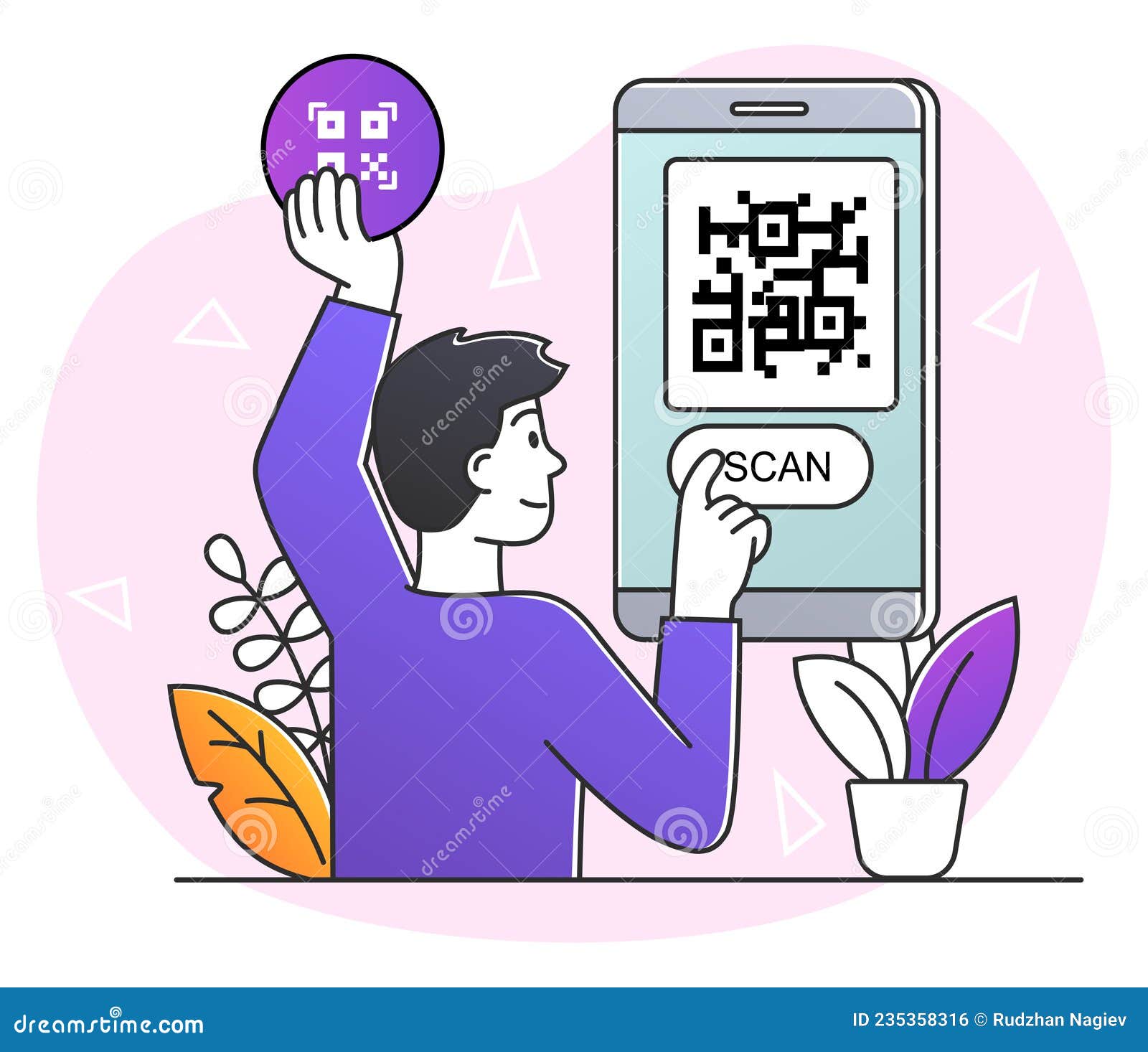 Mobile Cashless Payment System Or Scan Qr Code And Approval Sign Vector ...