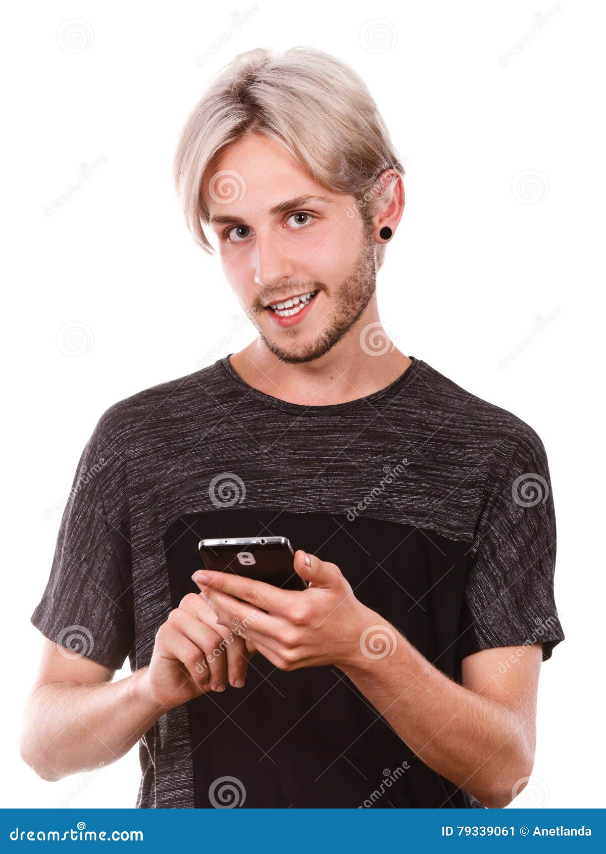 Young Man Using Mobile Phone Texting on Smartphone Stock Image - Image ...