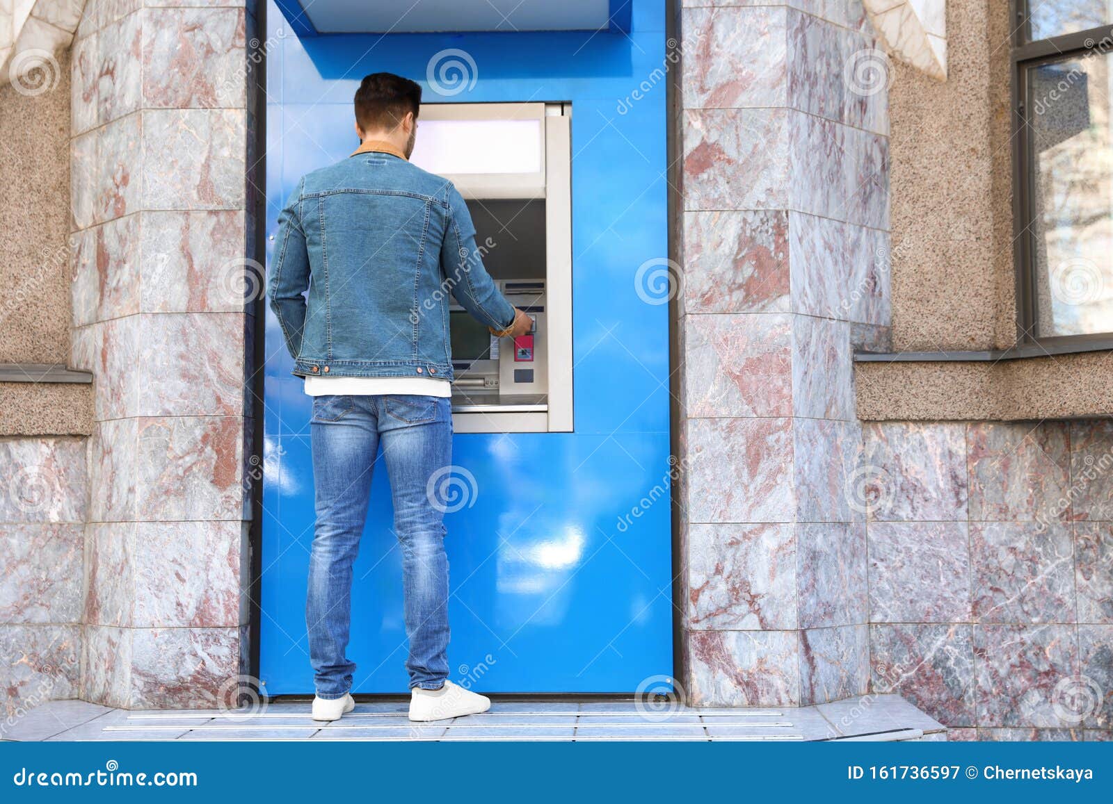 Young Man Using Modern Cash Machine Stock Image - Image of financial ...
