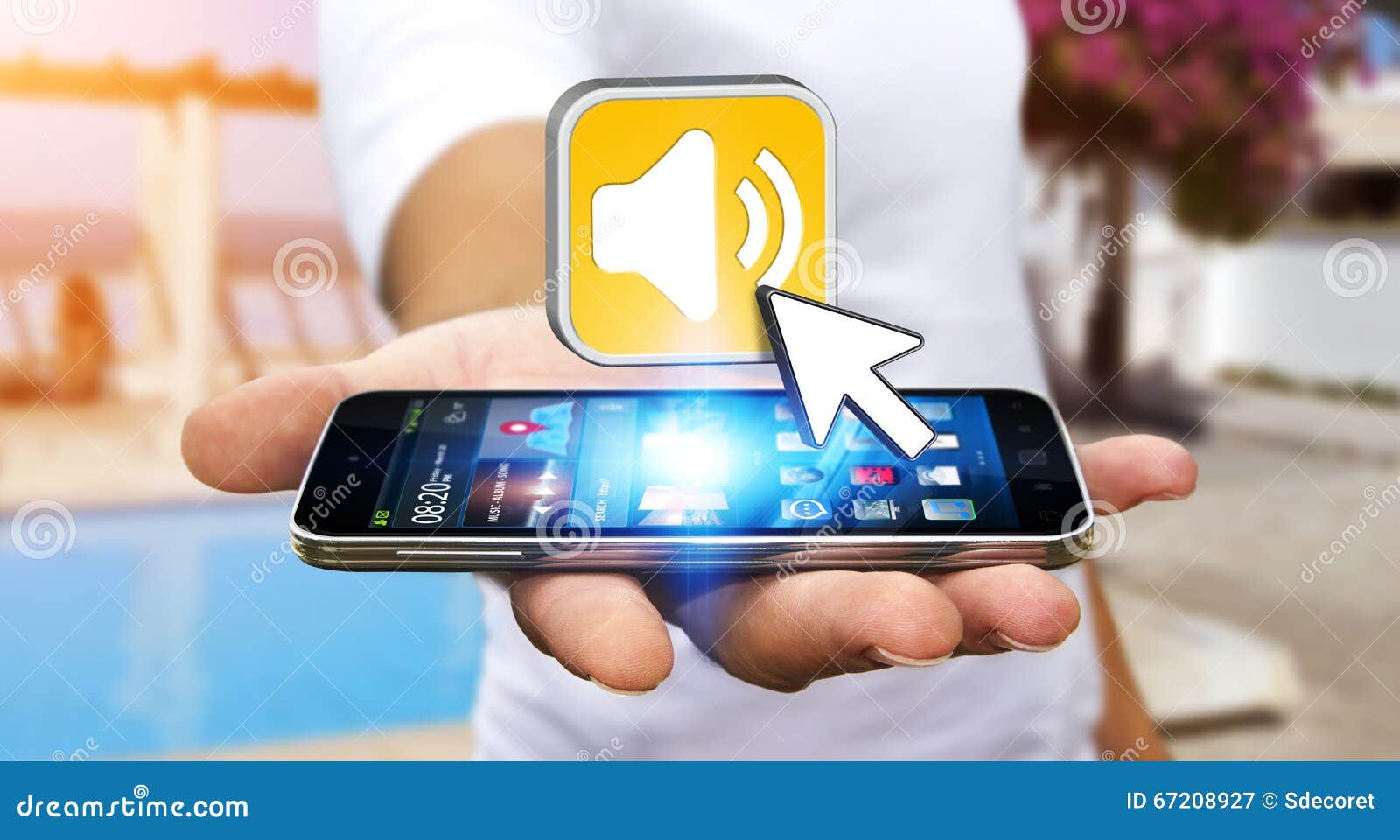 Young Man Using Modern Mobile Phone To Listen Music Stock Illustration ...