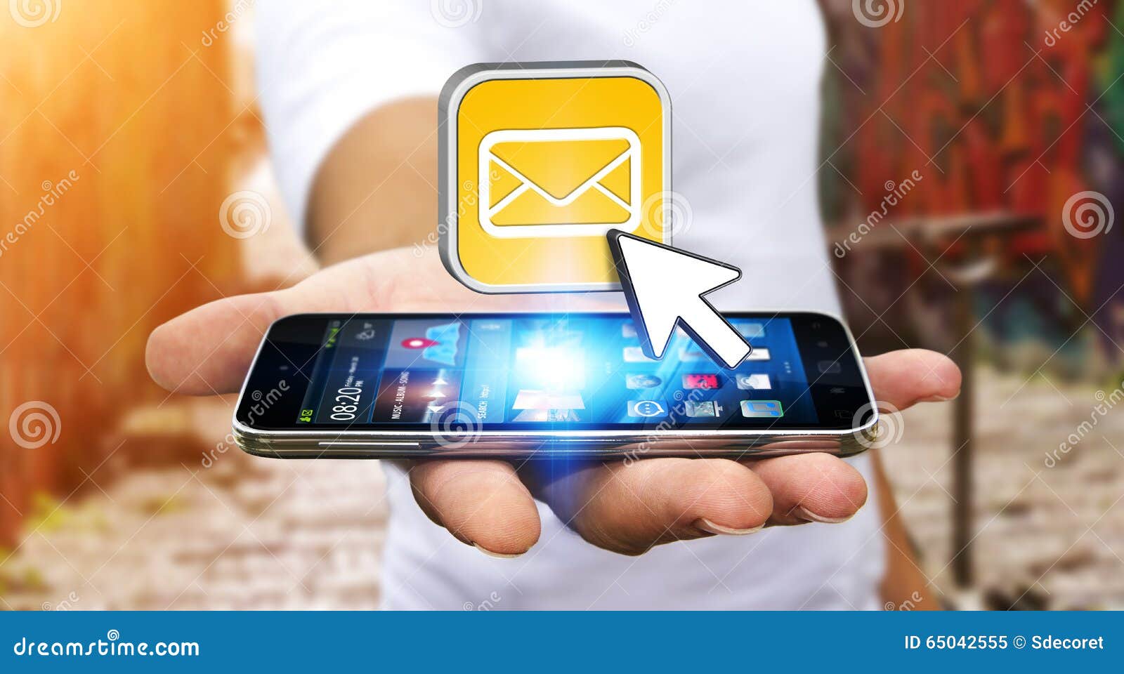 Young Man Using Modern Mobile Phone To Send Message Stock Illustration ...