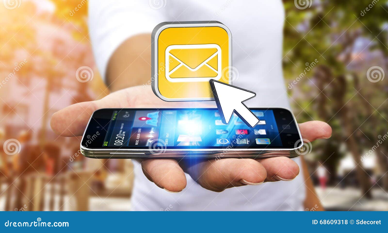 Young Man Using Modern Mobile Phone To Send Message Stock Illustration ...